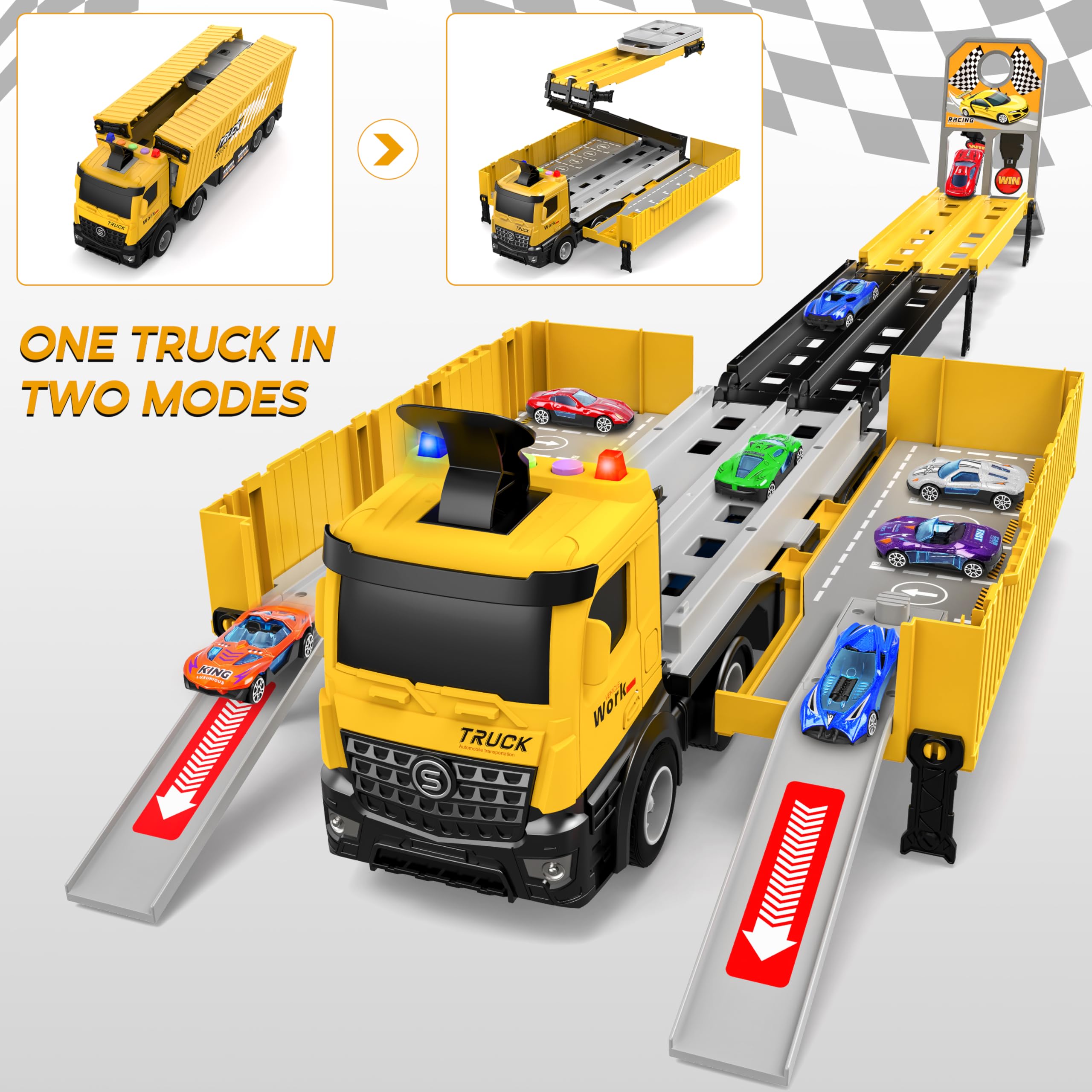 Mua Carrier Truck Race Track Kids Toys, Foldable 3 Layer Toddler Track ...