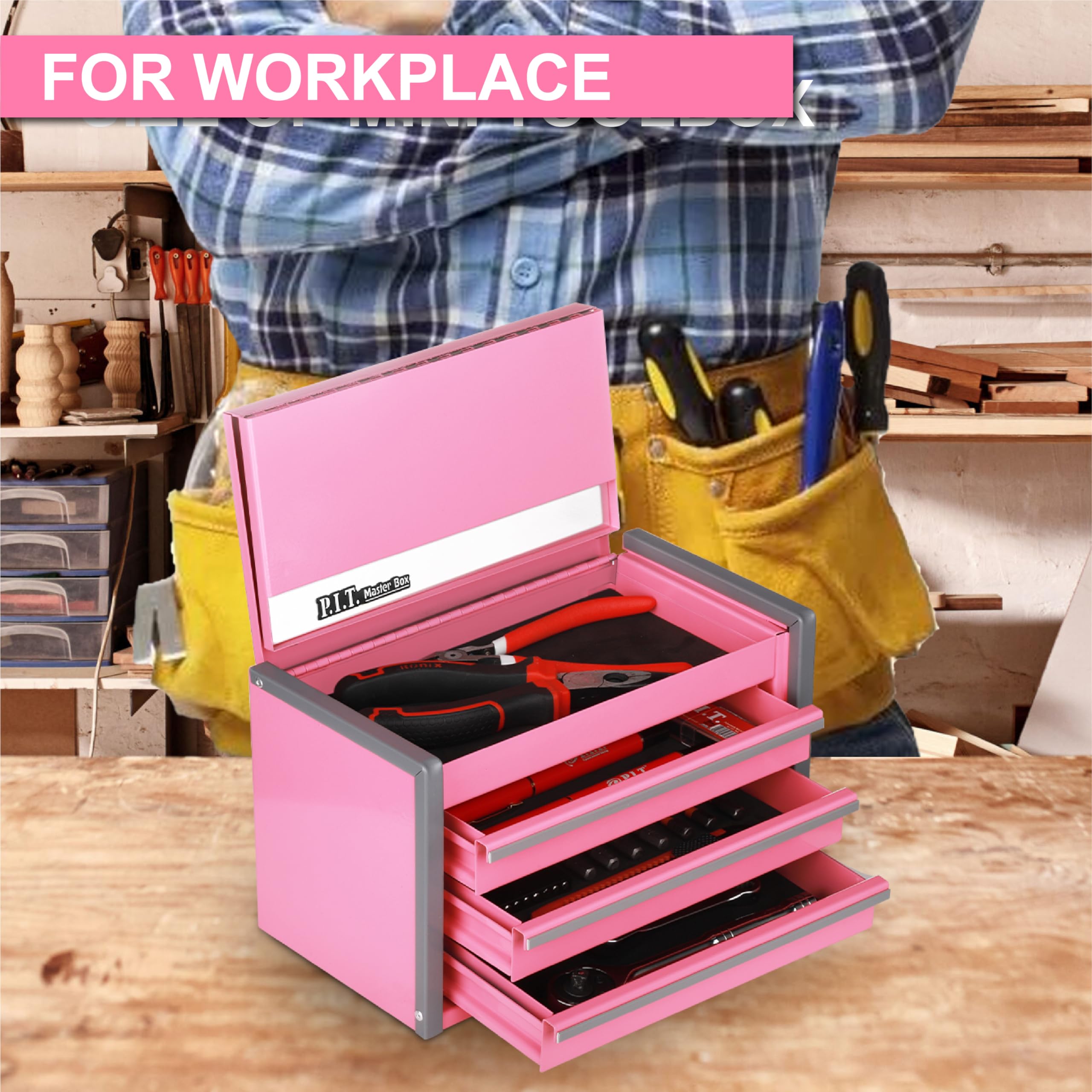 Mua P.I.T. Mini Pink Tool Box, Portable 3 Drawer Steel Stackable Tool ...
