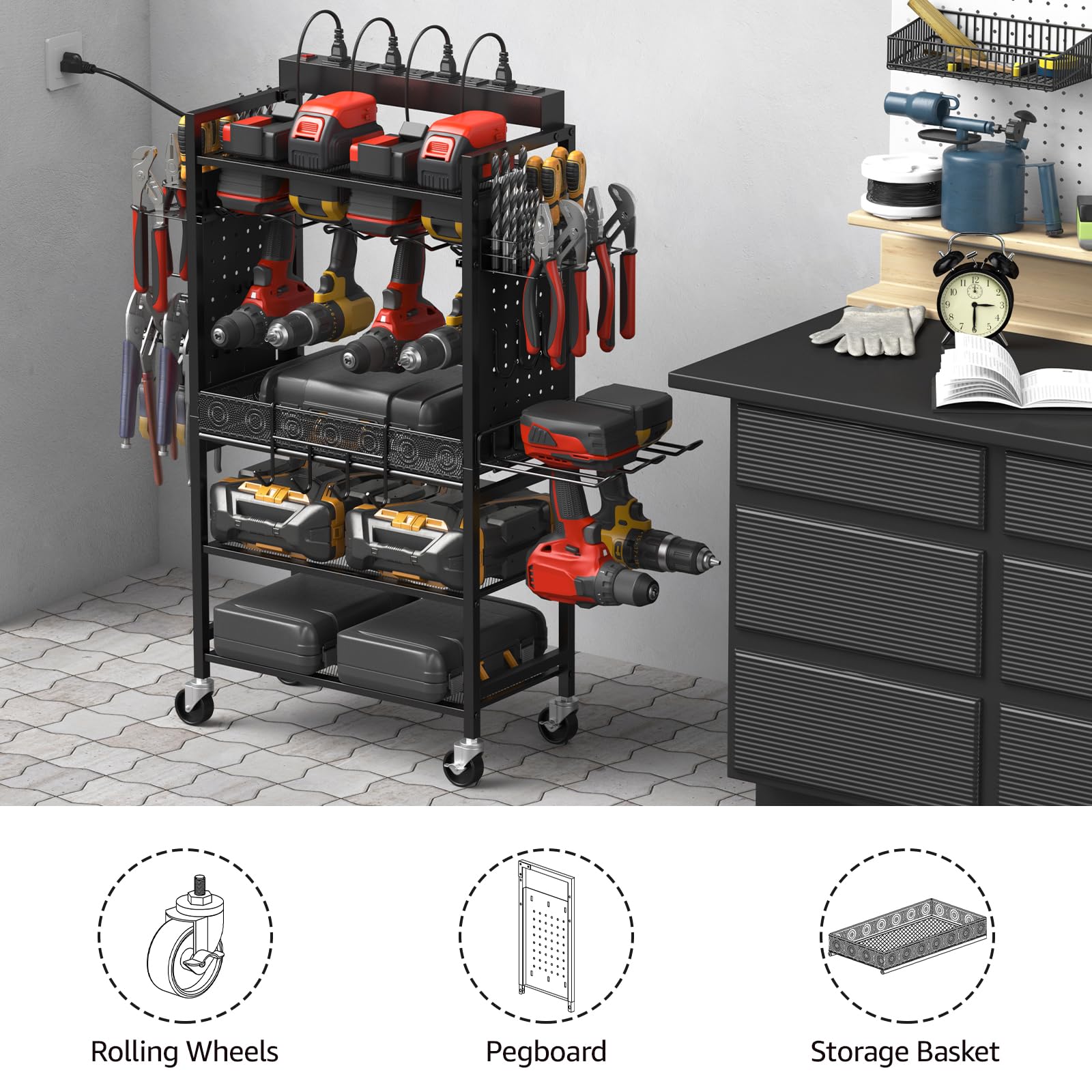 Mua CCCEI Power Tool Organizer Cart with Charging Station, Garage Floor ...