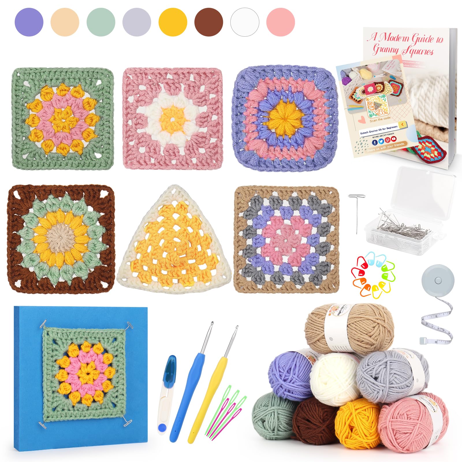 Katech Crochet Kit for Beginners, Granny Squares Crochet Kit for Adults ...