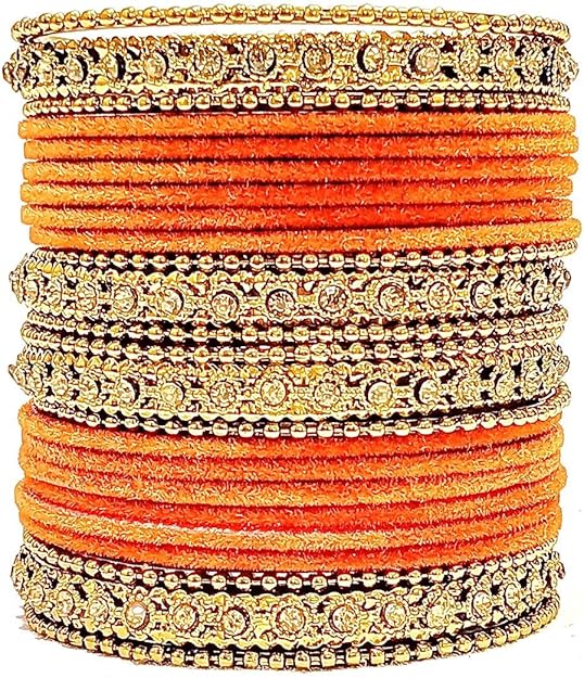 Buy Generic Oneness Orange Bangles Velvet Metal Set with Golden Kada ...