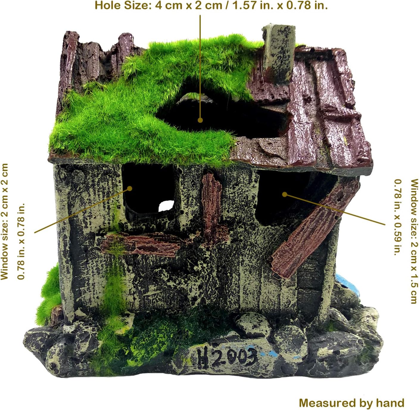 M2cbridge Aquarium Decorations Fish Hideout House Betta Cave with Green ...