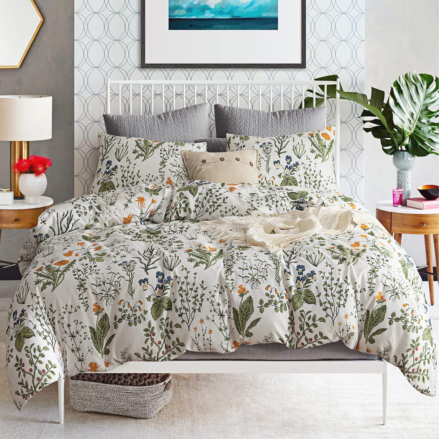 ECOCOTT Floral Duvet Cover Sets Queen Size,3 Pieces 100% Natural Cotton ...