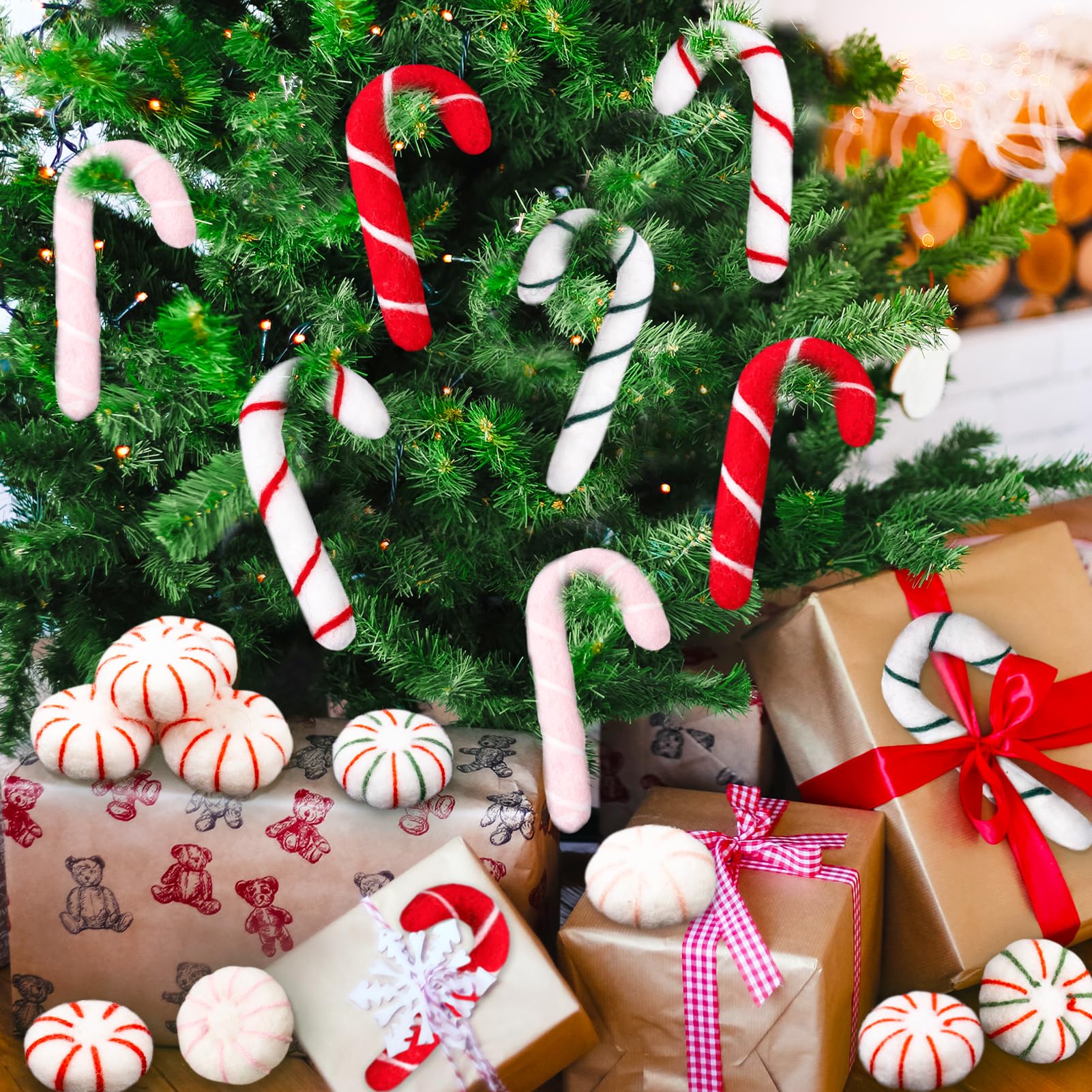 GuassLee 16pcs Felt Candy Cane Christmas Decorations for Tree - Red ...