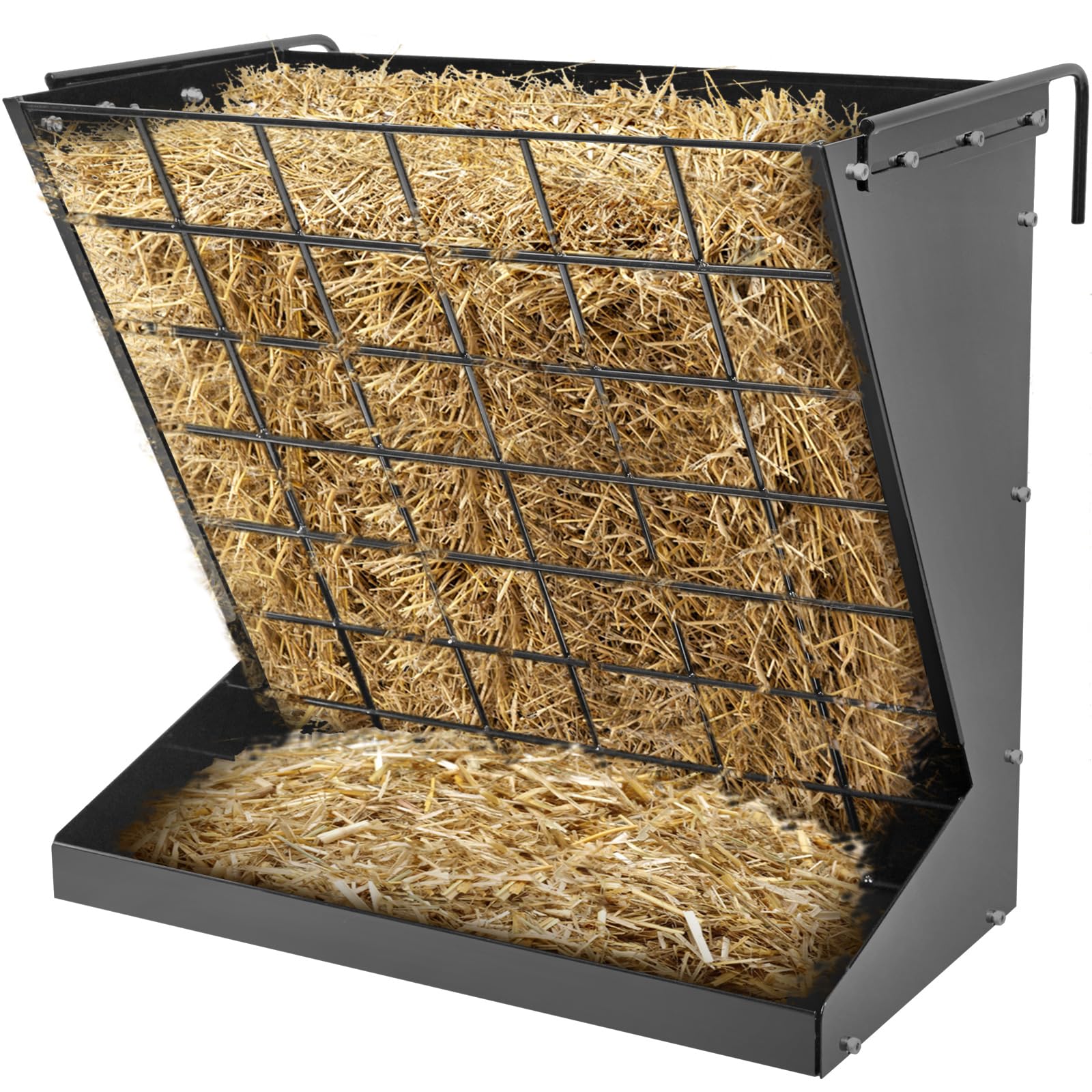 Wall Mount Hay Rack, Heavy-Duty Galvanized Metal 2 in 1 Hay and Grain Feeder, Livestock Feeder ...