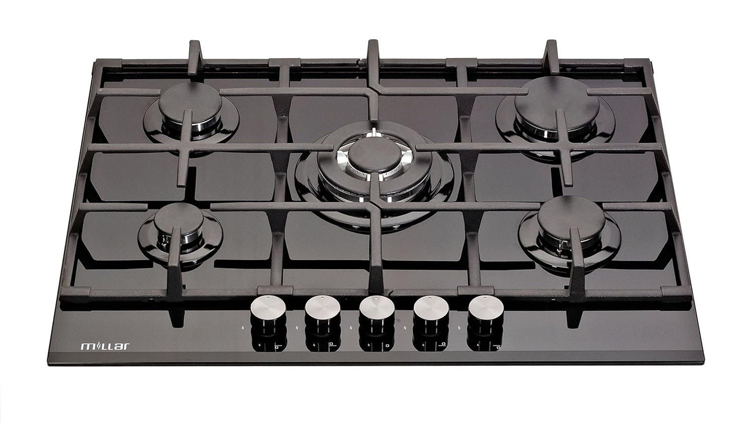 MILLAR GH7051TB 5 Burner Built-in Gas on Glass Hob 70cm - Cast Iron ...