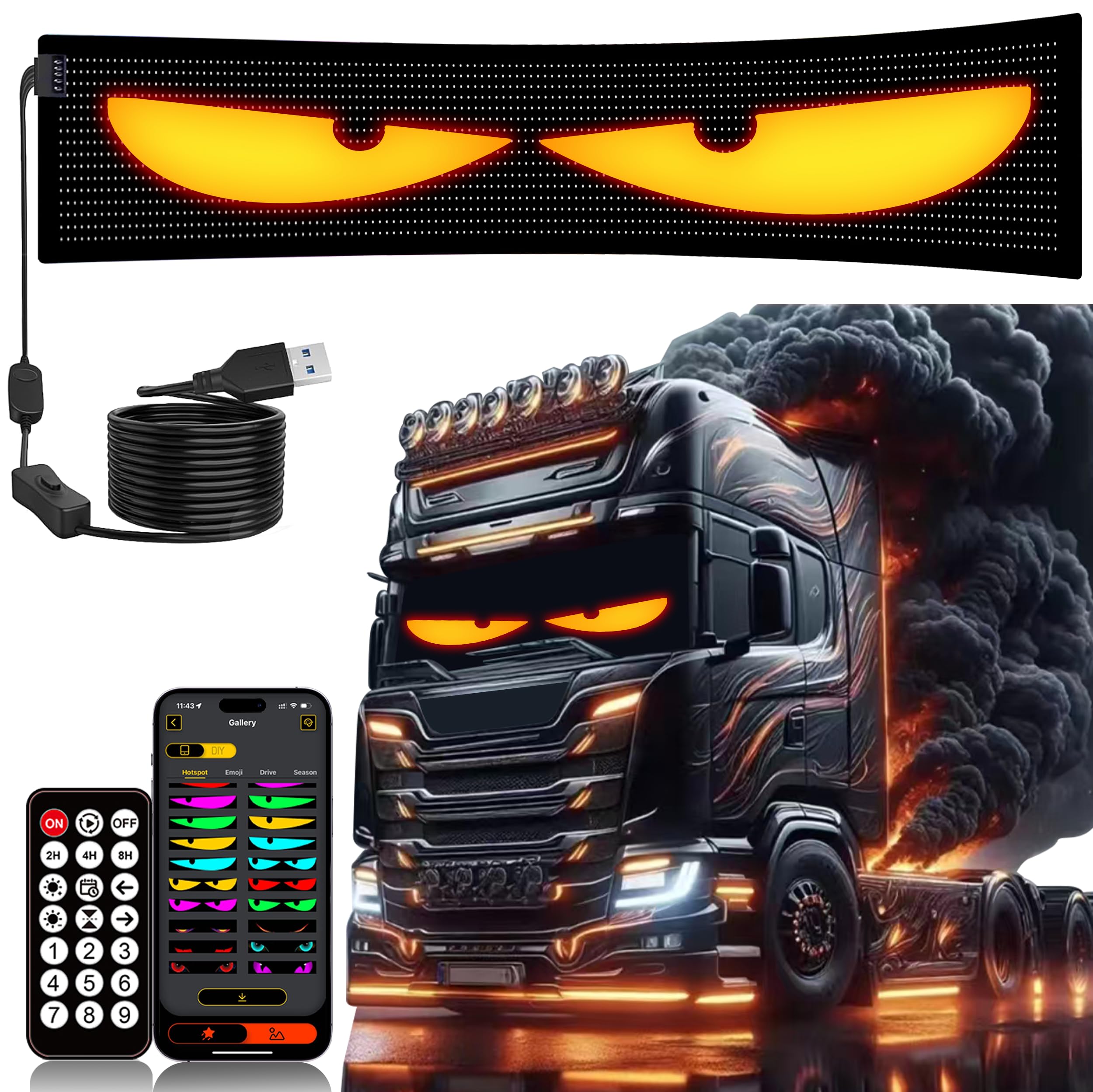 Sooguard LED Eyes for Truck Windshield, 52.4x7.6in Ojos led para Carro ...