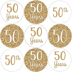 Amazon.com: Gold 50th Anniversary Party Favor Stickers - 180 Labels ...