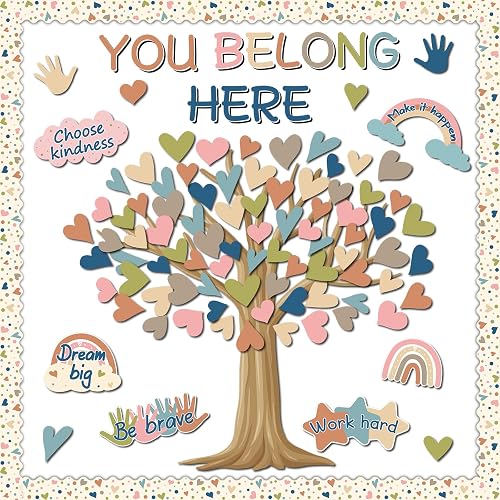 Boho Classroom Tree Bulletin Board Decorations Heart Cutouts Border ...