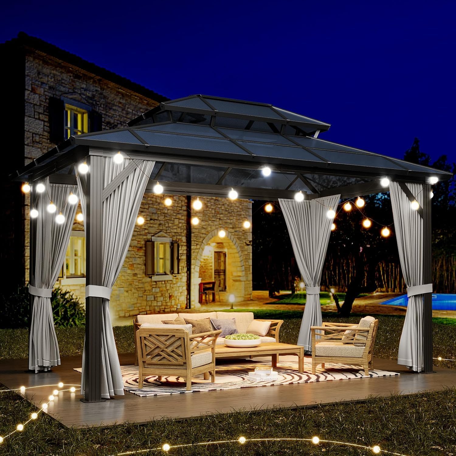 GAOMON 10'x12' Hardtop Gazebo Outdoor Polycarbonate Patio Double Top ...