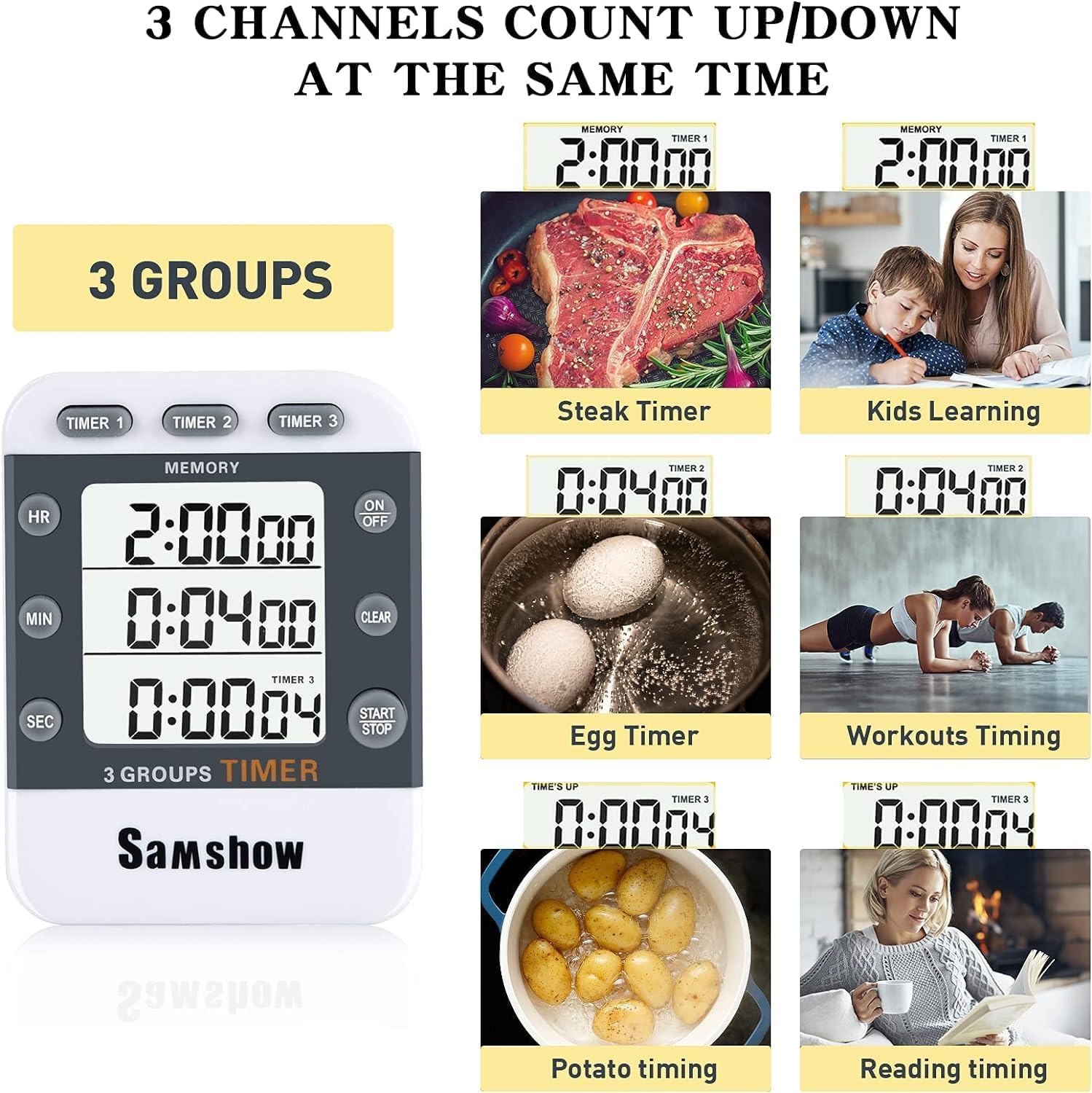 Mua Digital Kitchen Timer Dual Timers 3 Channels Count UP/Down Timer Cooking Timer Large Display ...