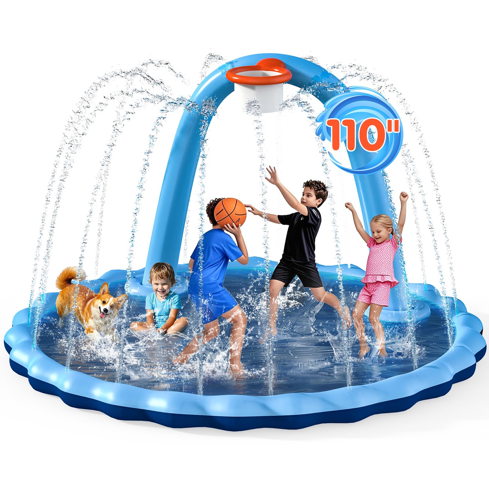 Hipsignal 110" Splash Pad for Kids & Dogs, 2-in-1 Large Sprinkler Water ...