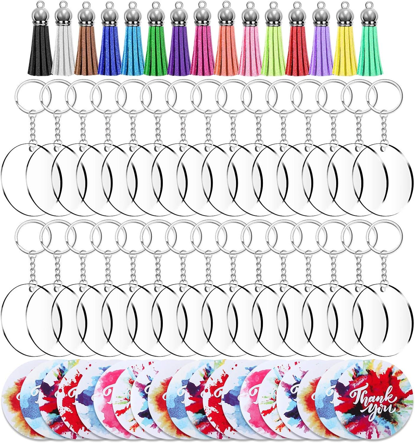 30 Set Acrylic Keychain Making Kit Including 30Pcs Acrylic Discs ...