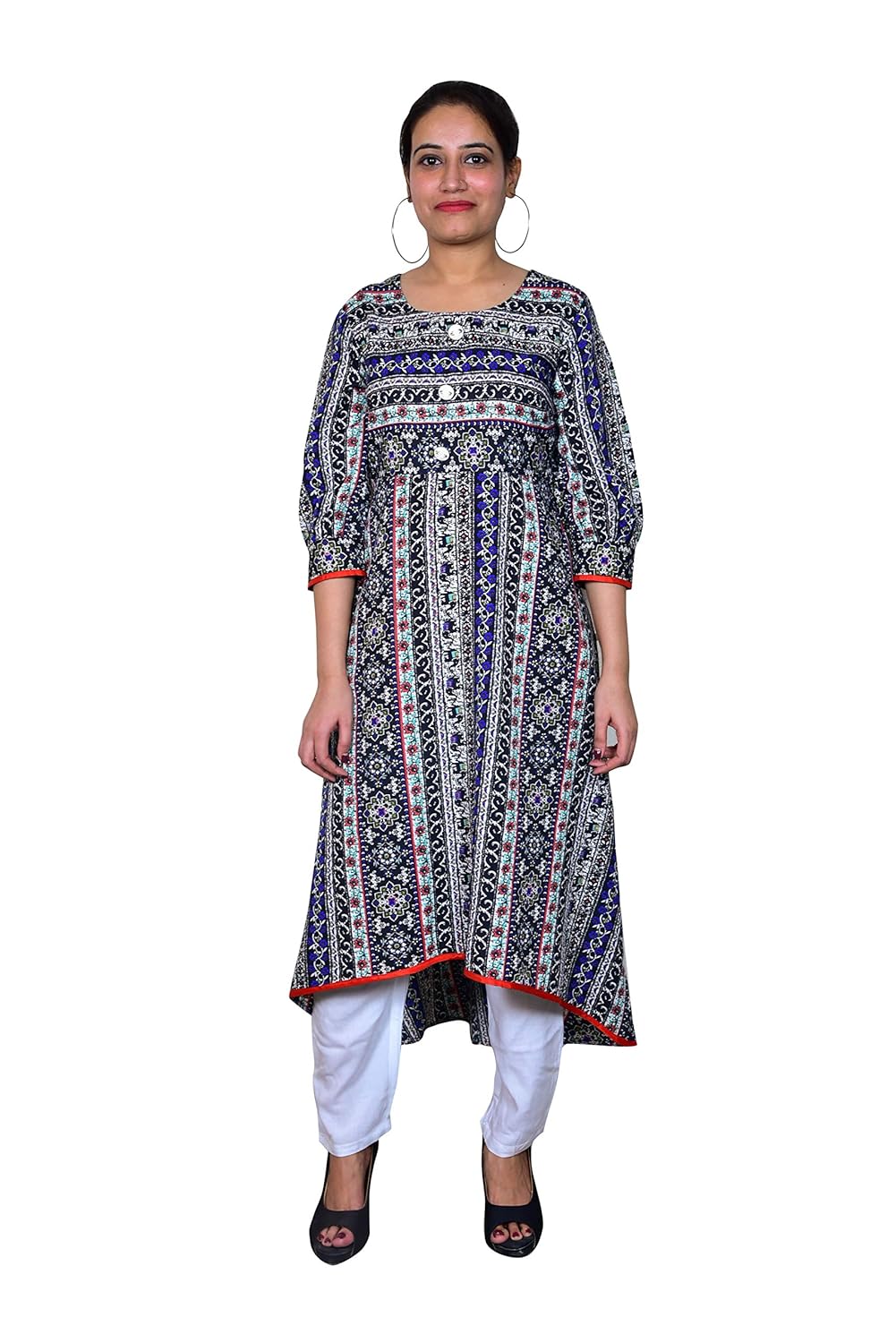 Buy MARAVILLESA Crape Printed Navy Fish Cut Kurti at Amazon.in