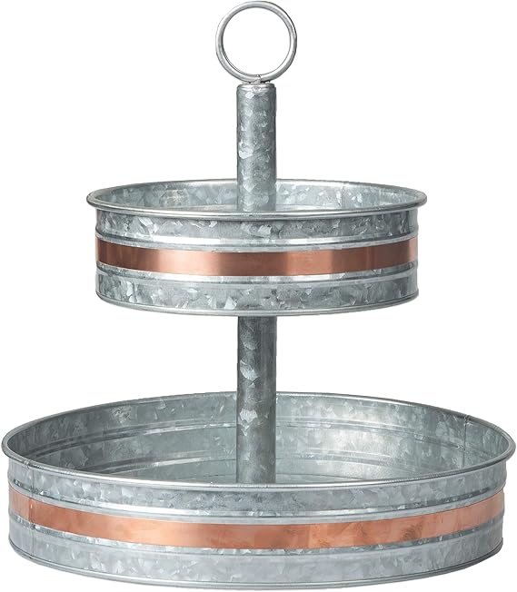 Amazon.com | Ilyapa Galvanized Two Tier Serving Stand with Copper Trim ...