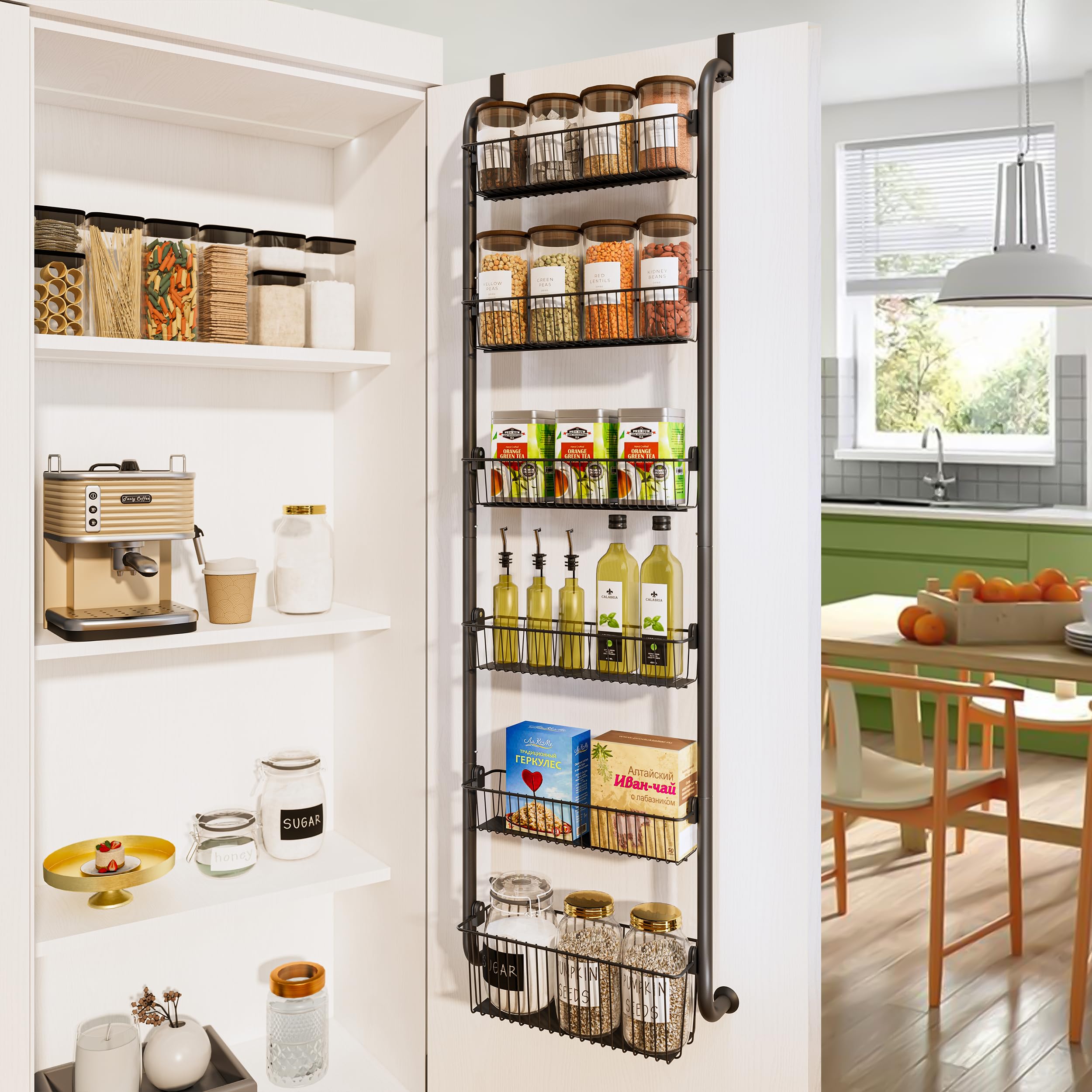 Over the Door Pantry Spice Rack Organizer with 6-Tier & PVC Sheets ...