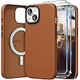 Amazon.com: SURPHY Designed for iPhone 15 Plus Leather Case with Screen Protector Compatible ...