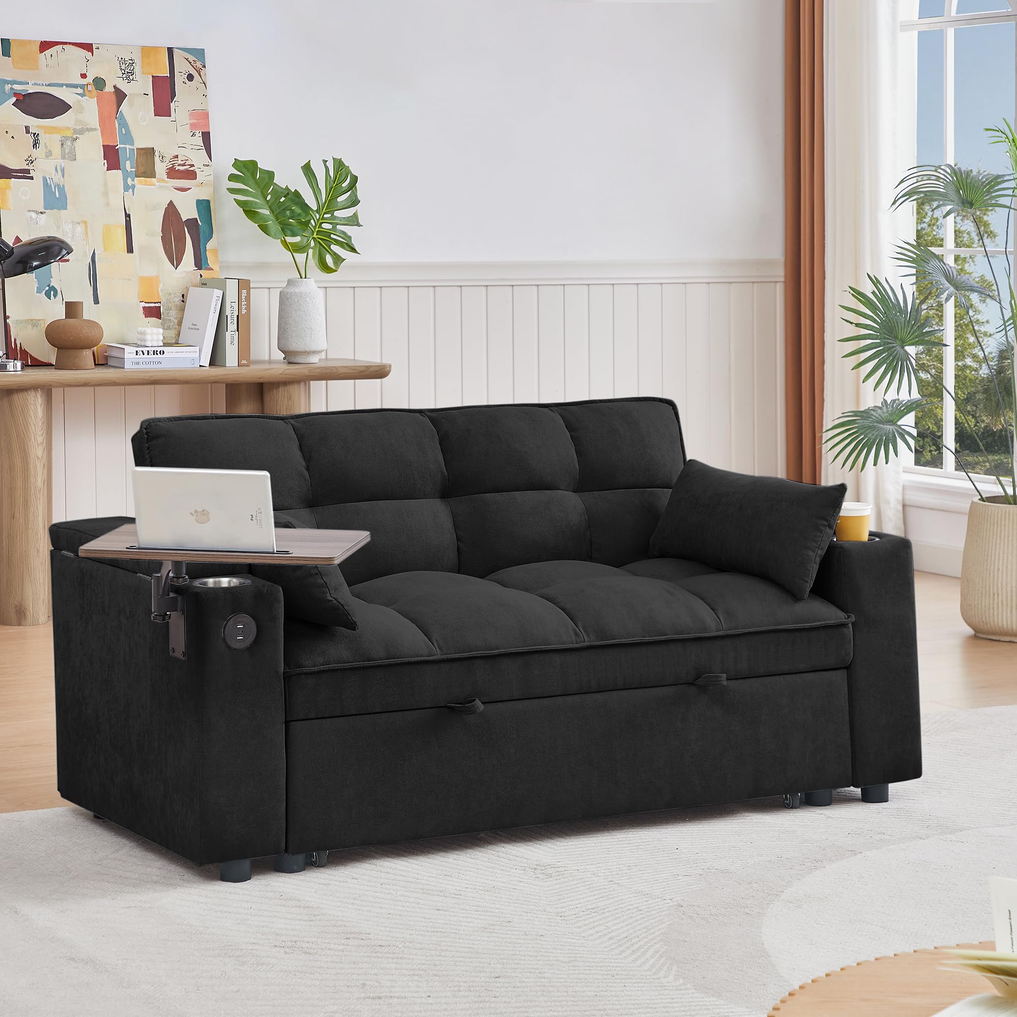Eafurn 3 in 1 Convertible Sleeper Sofa Pull Out Couch Bed, 65 ...