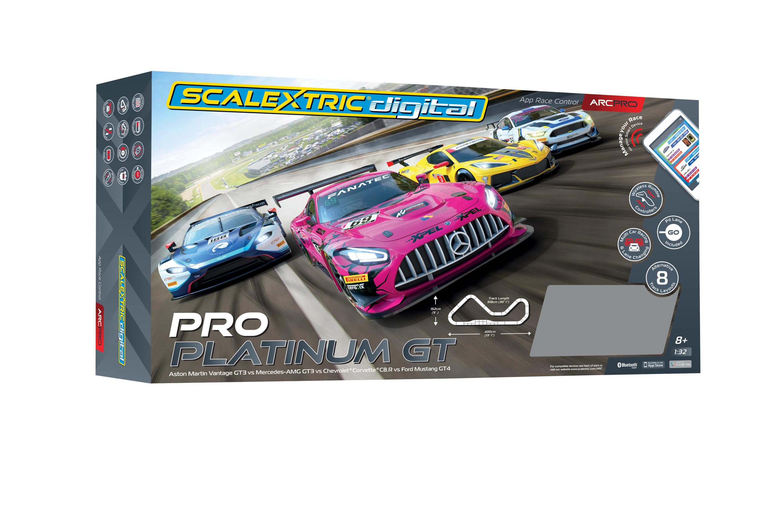 Scalextric C1436M ARC PRO - Pro Platinum GT - Mains Power Slot Car Race ...