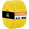 Yellow Twisted Polypropylene Rope - 1/4" Floating Poly Pro Cord 100 Ft ...