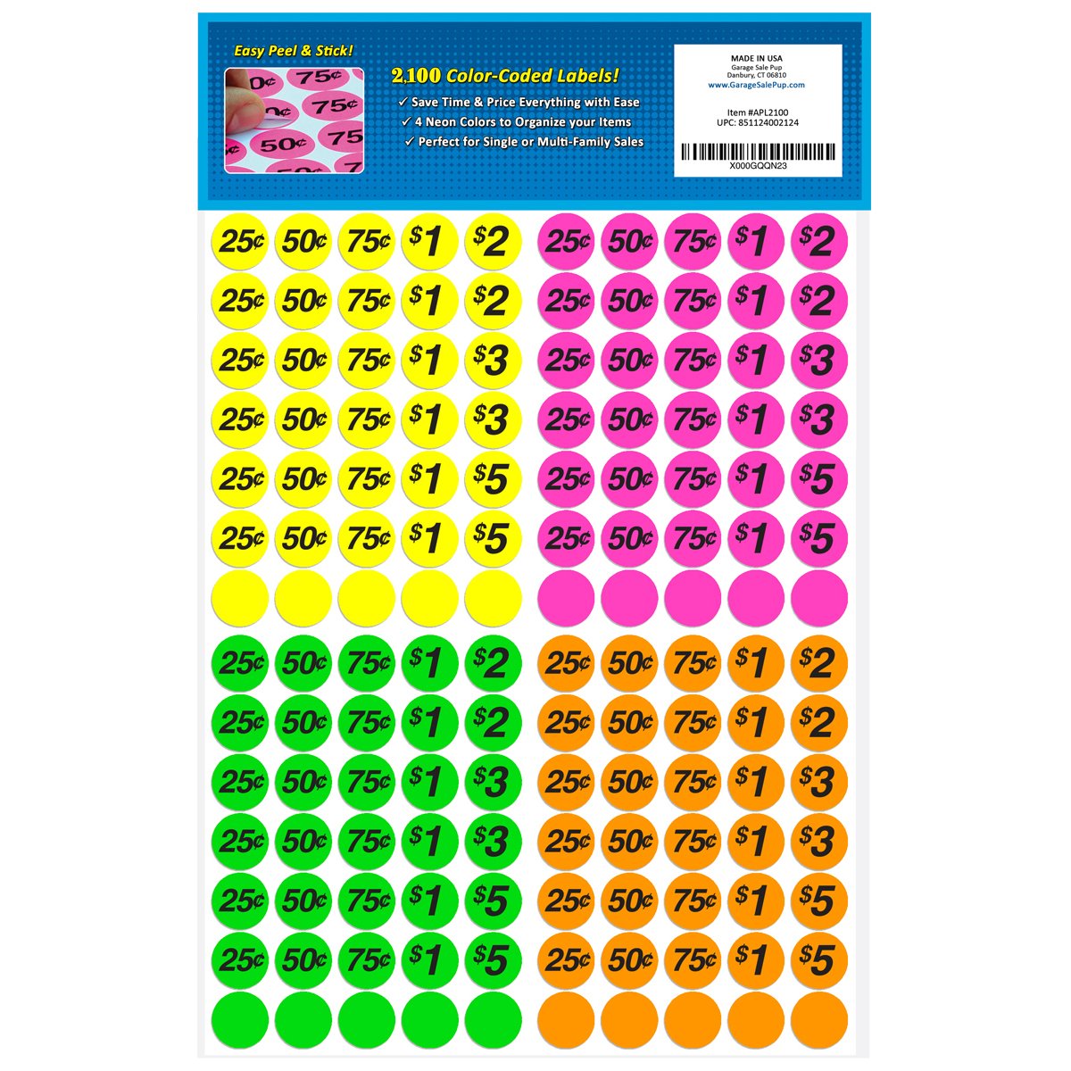 Garage Sale Pup Preprinted Pricing Labels Bright Neon Multicolored EBay