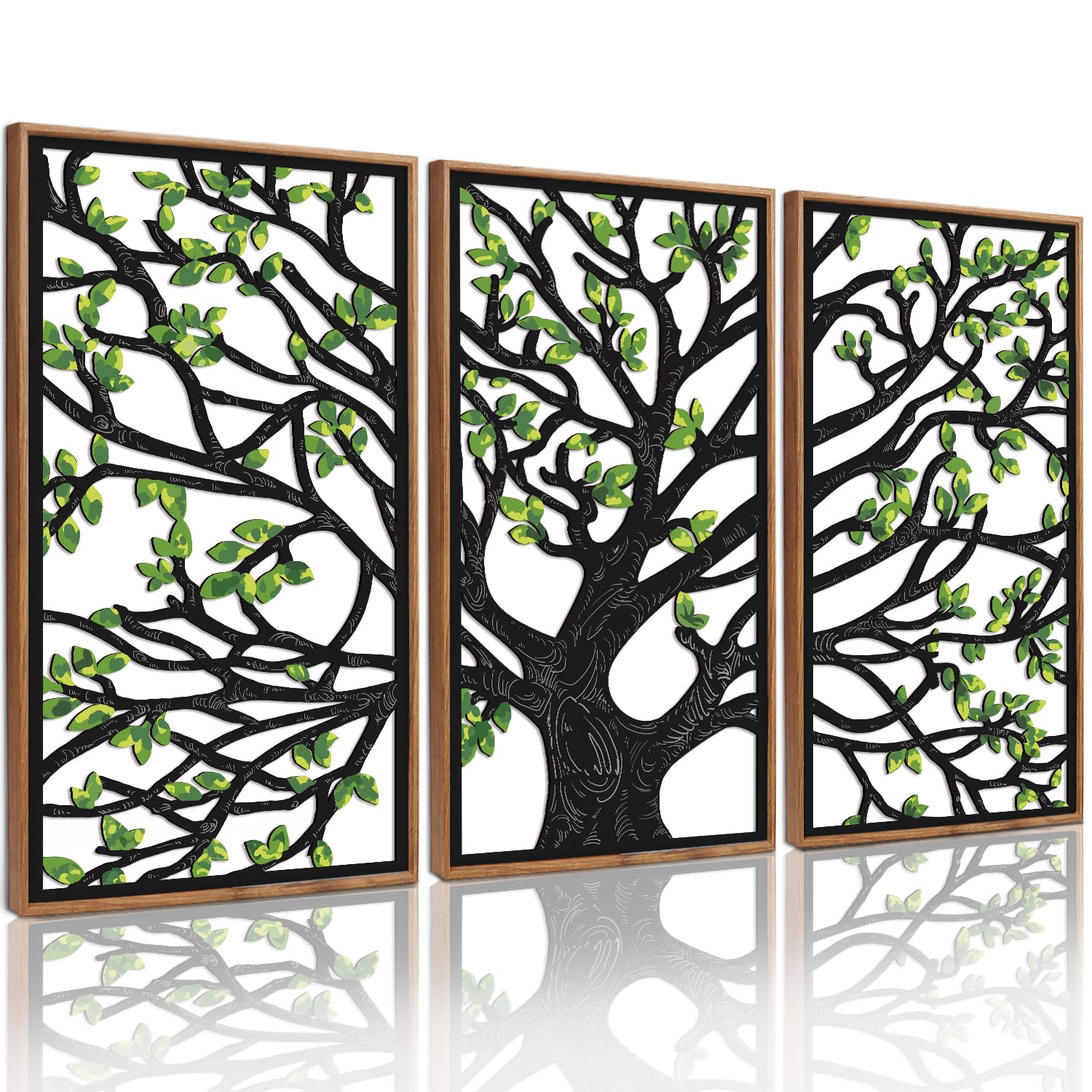 CHDITB Wooden Tree of Life Framed Wall Art(Set of 3, 16"x32"), 3 Panel ...