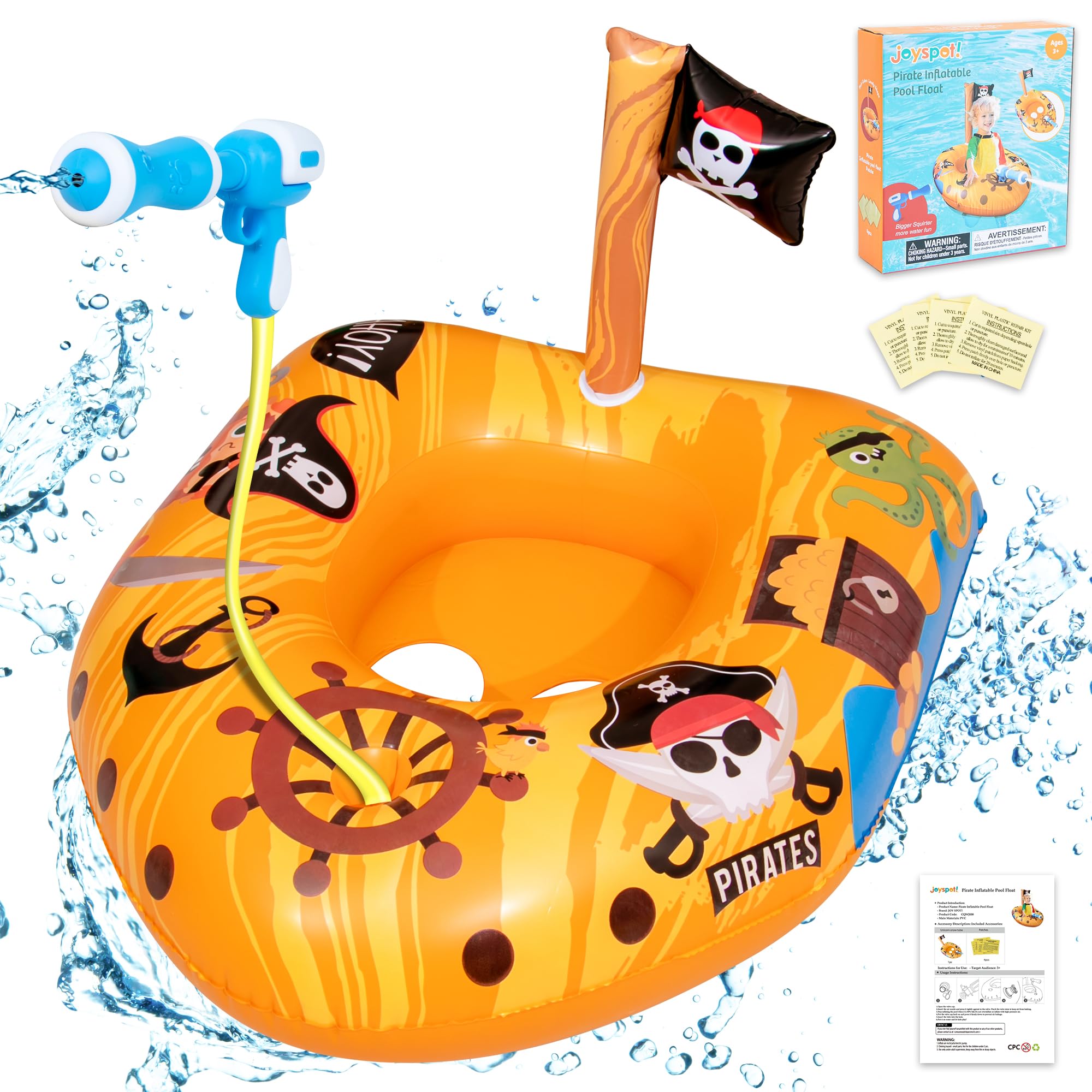 Inflatable Pool Floats Kids with Water Gun, Pirate Ship Pool Floats for ...