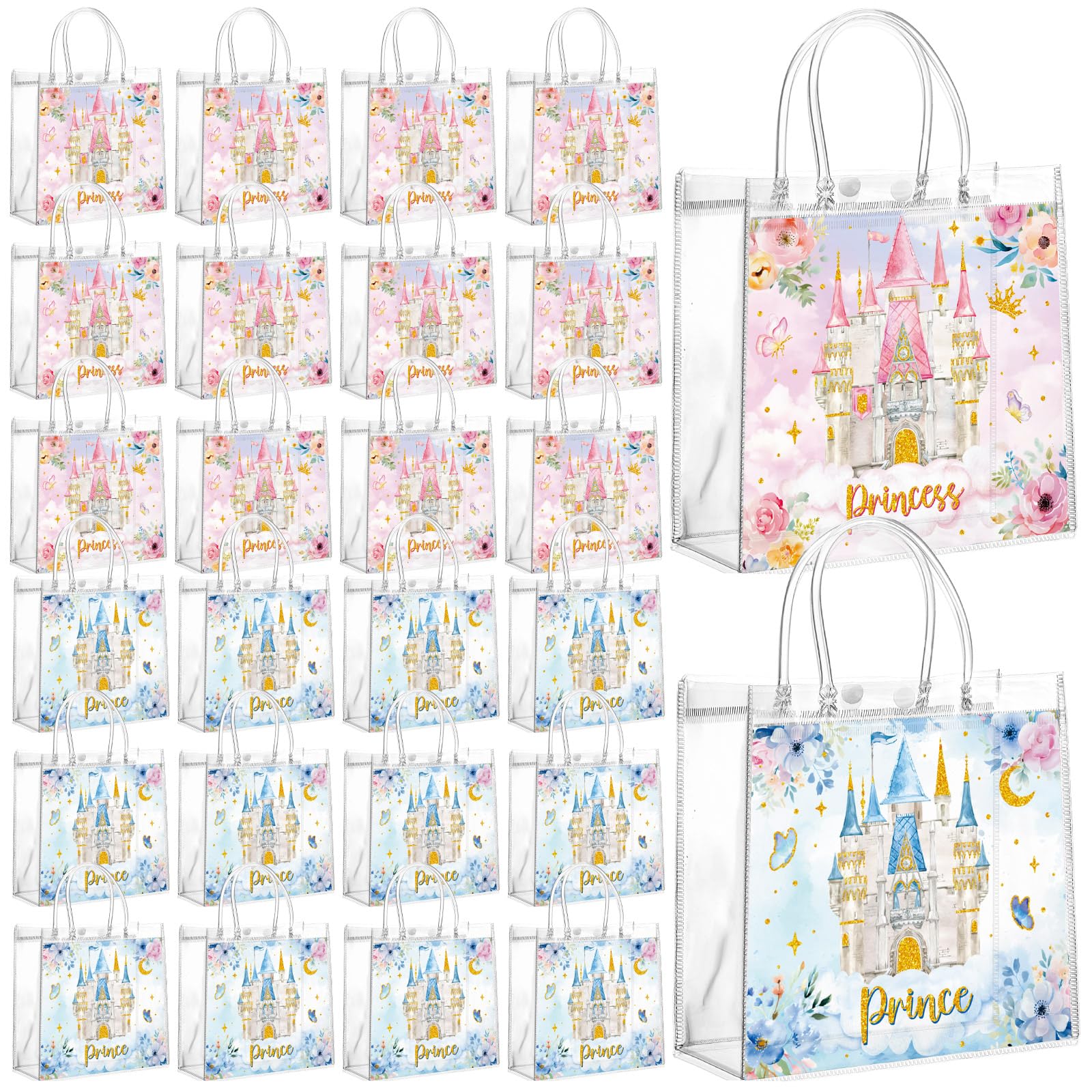 Geyoga 24pcs Prince and Princess Party Favor PVC Gift Bags with Handles ...