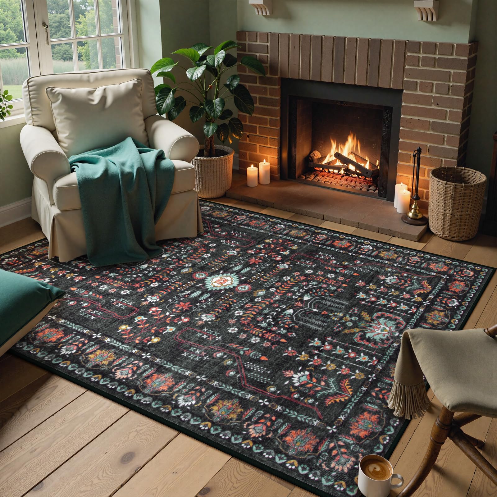 Moynesa Boho Black Area Rug 3x5 Rugs, Machine Washable Front Door ...