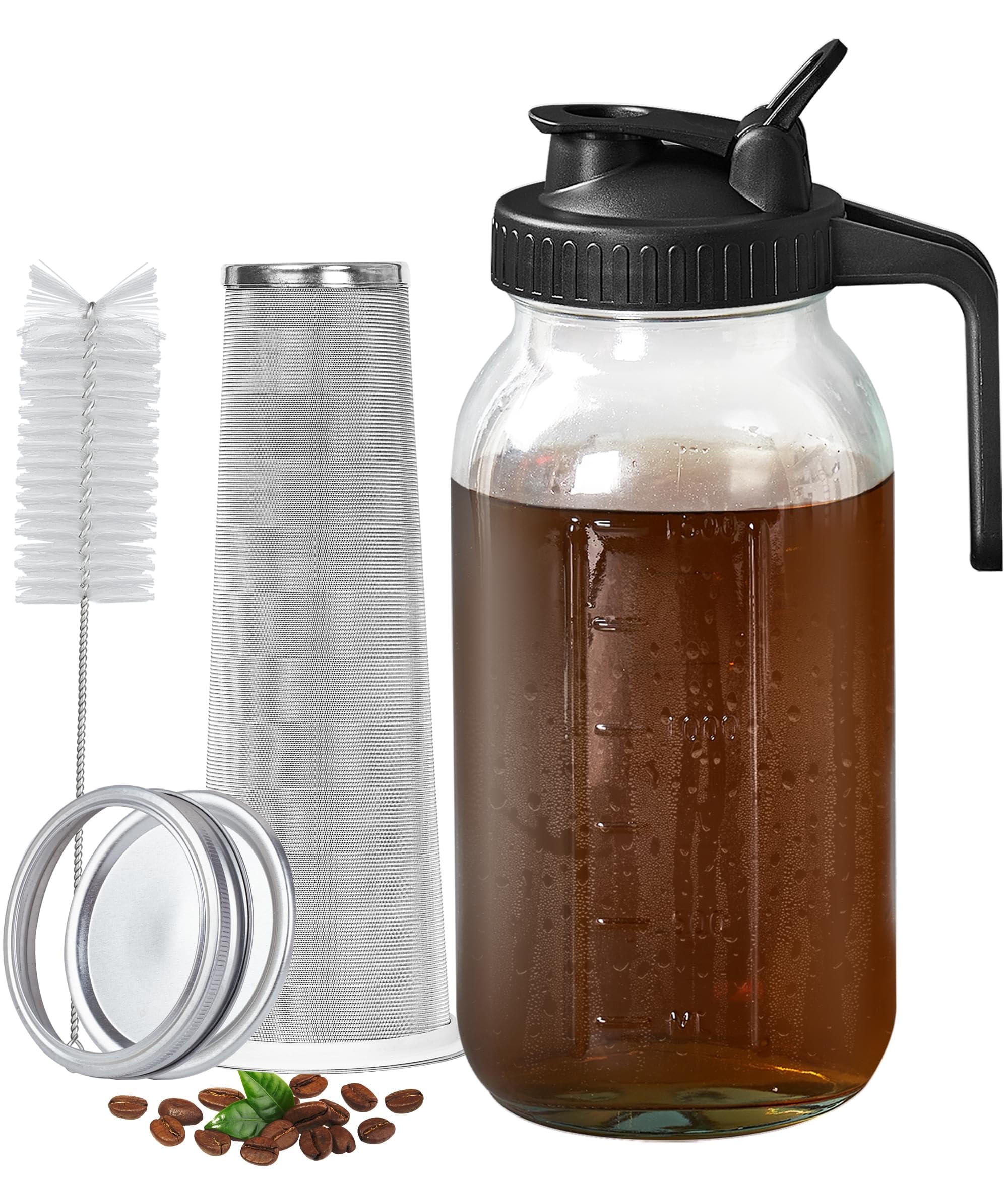 PIZVOX Cold Brew Coffee Maker Jar - 64oz Thick Glass Multipurpose Mason ...
