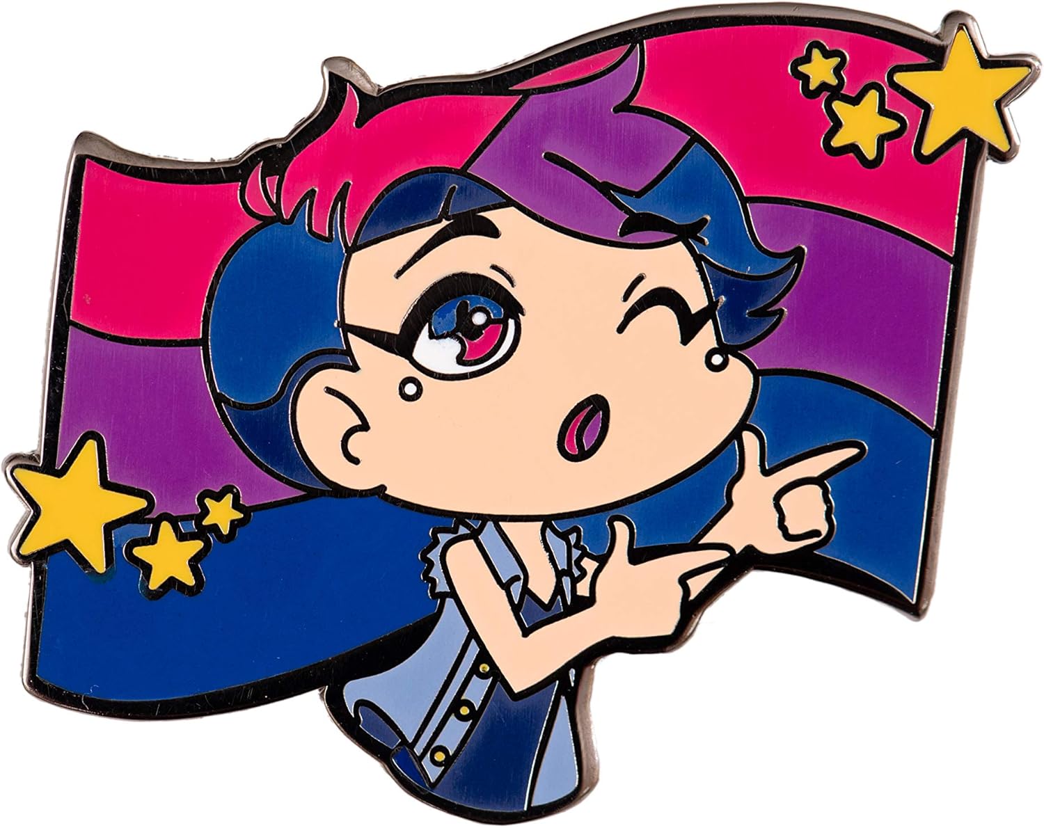 Bisexual Pride Flag Finger Guns Bi Kawaii Chibi Style Enamel Pin ...