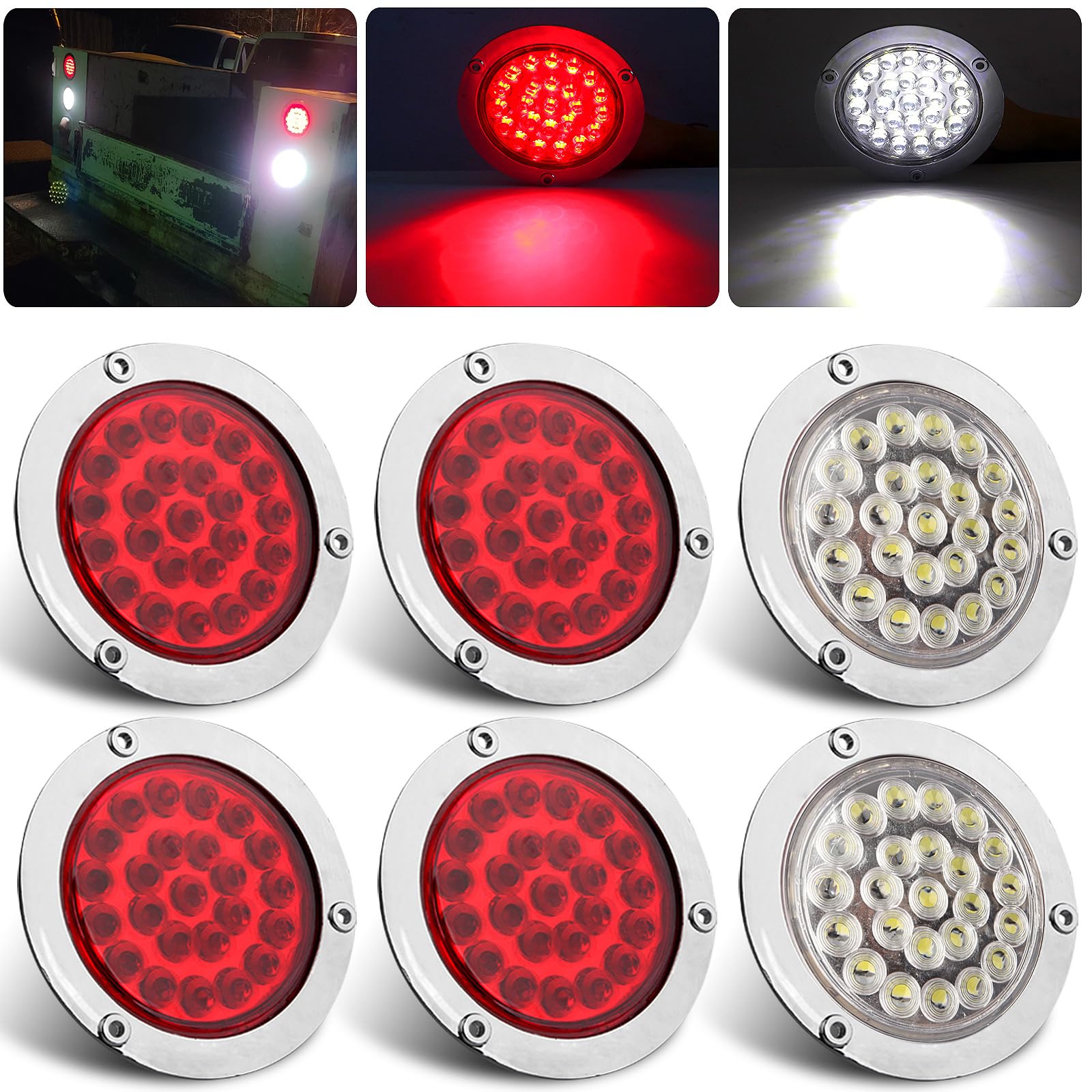 Mua 6Pcs 4 Inch Round Led Trailer Tail Lights Kit, 4 Red + 2 White 4 ...