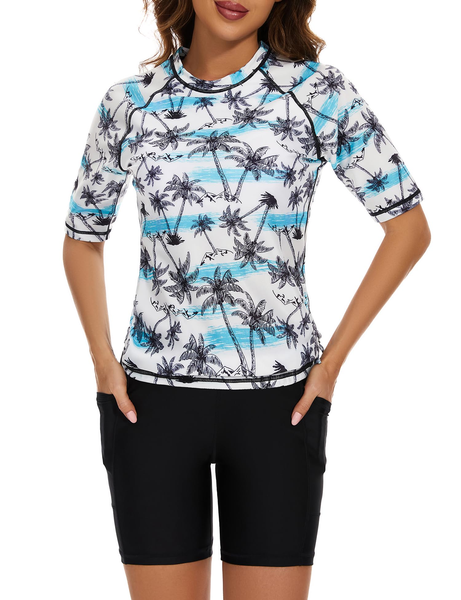 Tournesol Women's 2 Piece Rash Guard Short Sleeve Swim Shirts UV ...