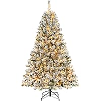 Goplus 7.5FT Snow Flocked Artificial Christmas Tree, Hinged Alaskan Pine Tree with Metal Stand ...