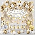 Amazon.com: White and Gold Birthday Party Decorations Kit for Women ...