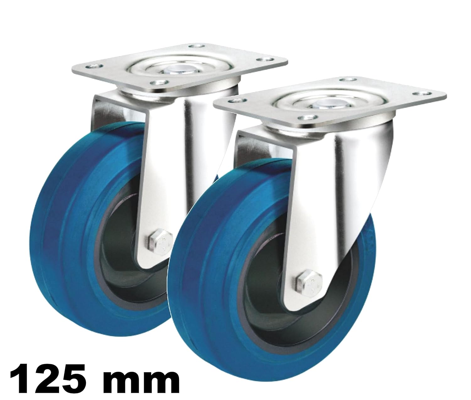 2 Lenkrollen 125mm drehbar lenkbar Transport Rollen blue wheel blaue ...