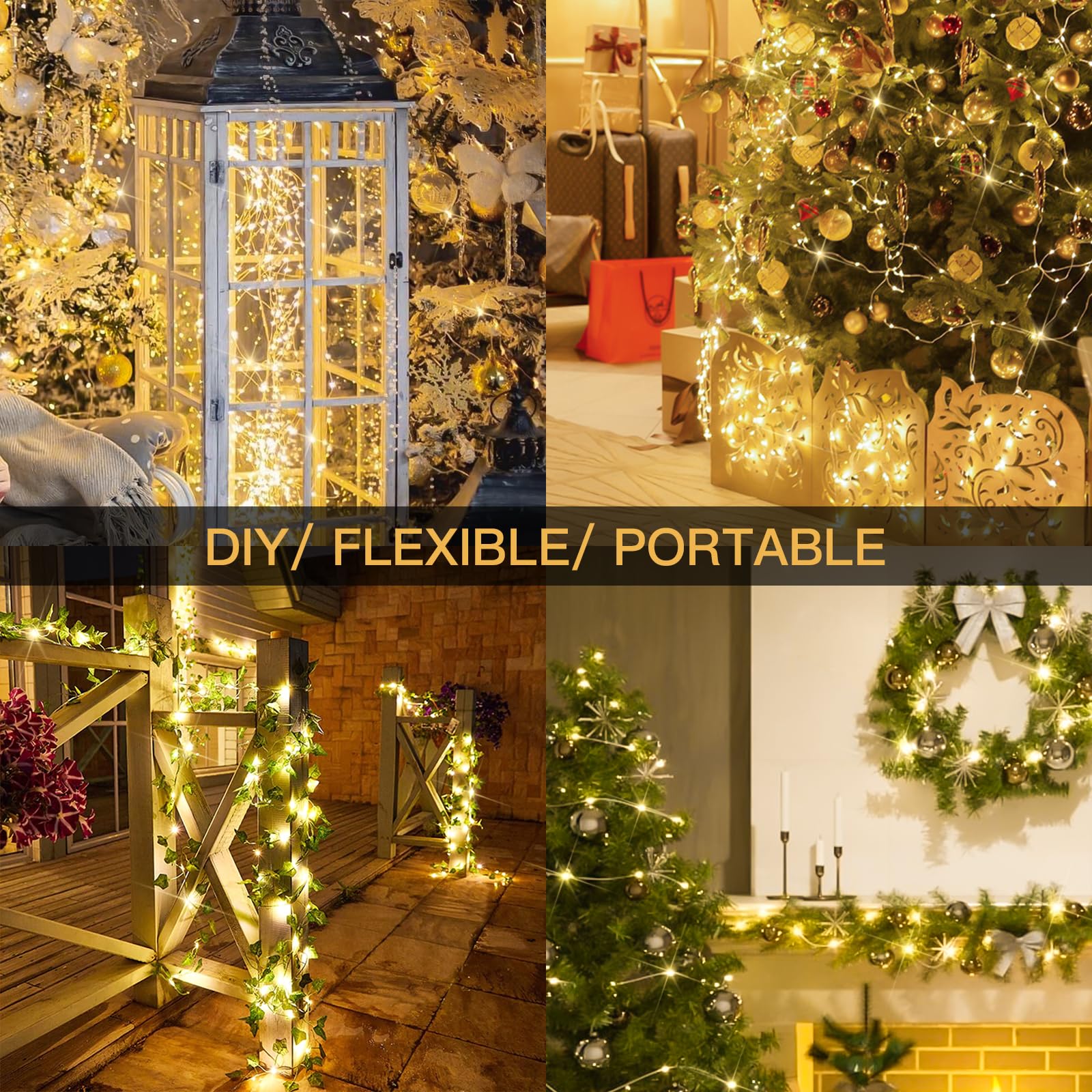 suddus 66ft 200 LED Outdoor String Lights, Warm White Fairy Lights ...