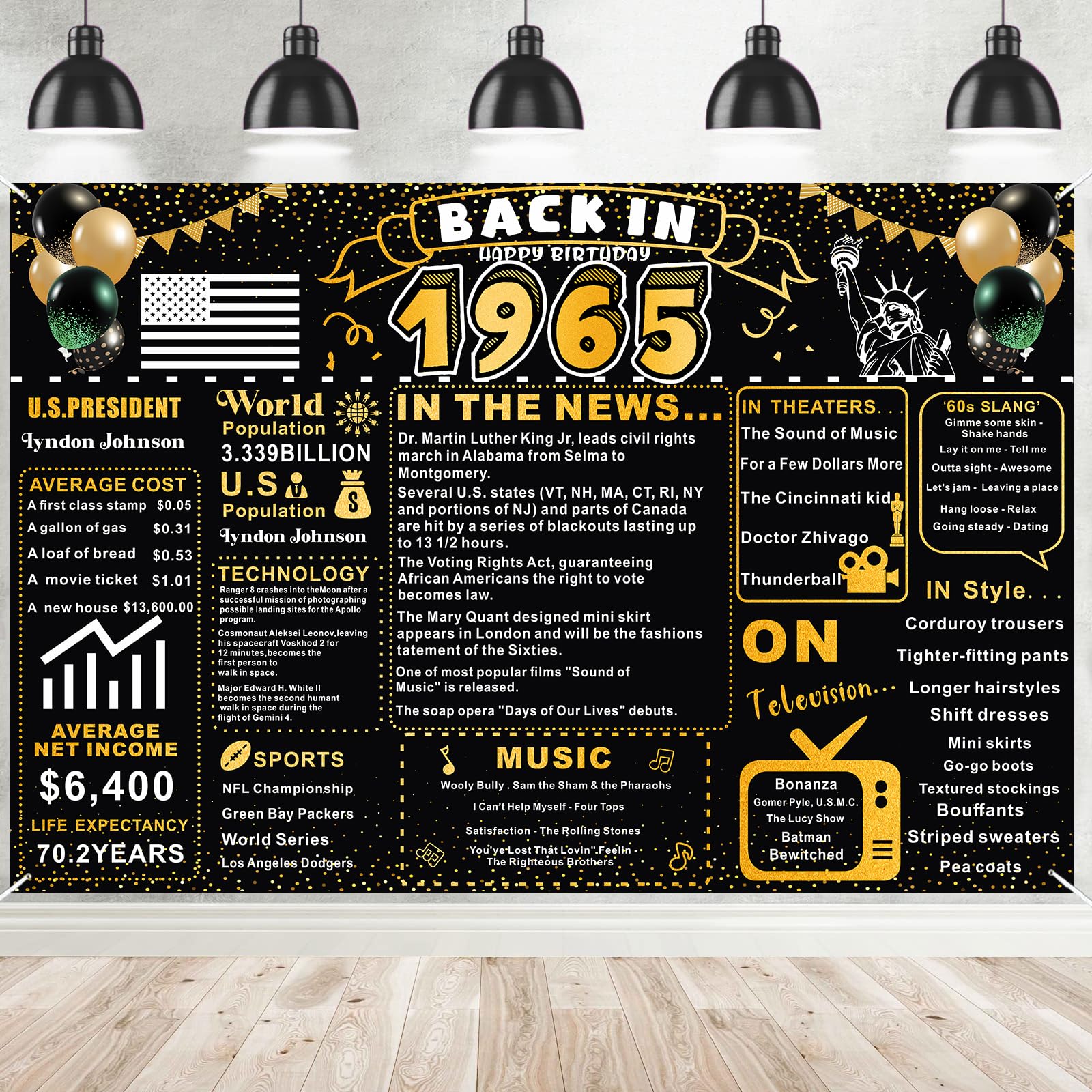 Back In 1965 Gold and Black 60th Birthday Decorations Happy 60th ...