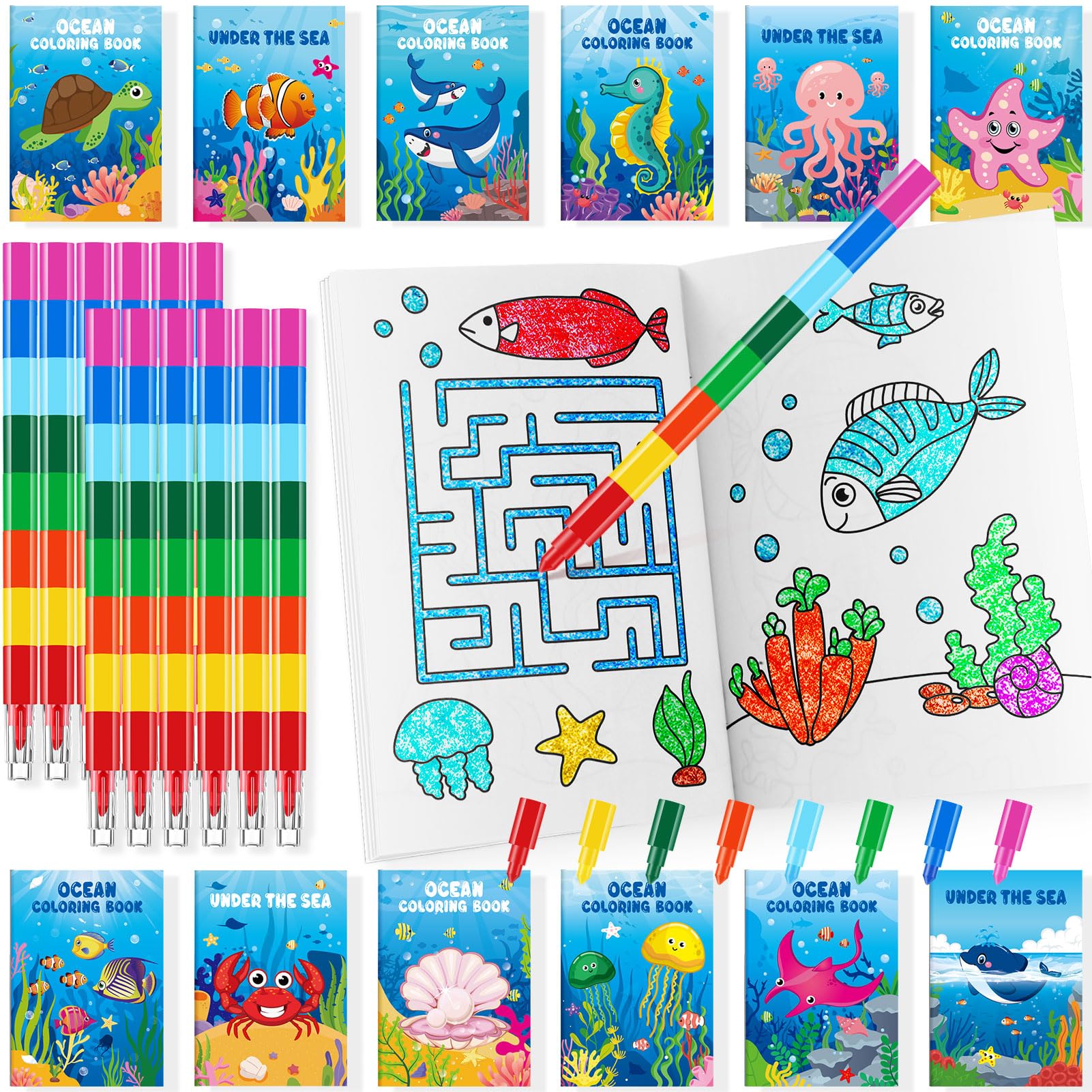 BenLouis 24 Under the Sea Mini Coloring Books Kids with 24 Stacking ...