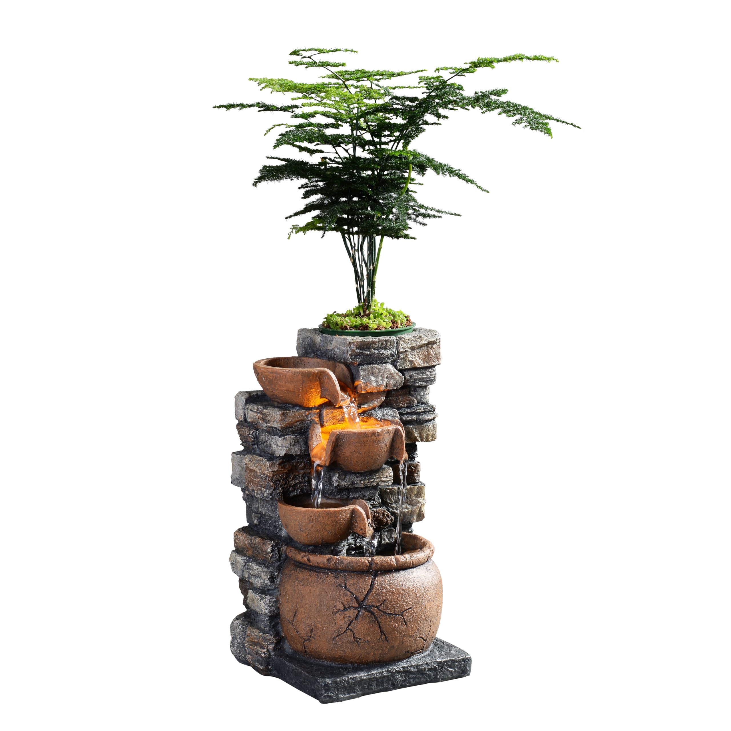 Haobos Indoor Fountain 4-Bowl Rockery Soothing Sound Tabletop Fountains ...