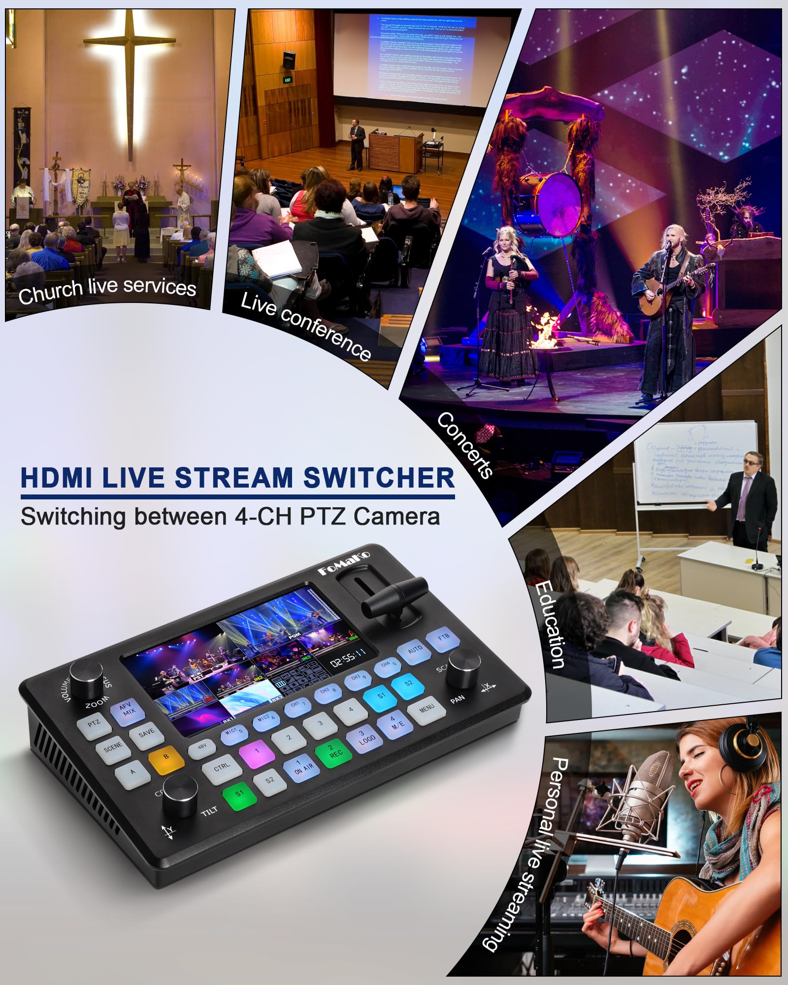 Mua FoMaKo Video Mixer Switcher Live Production Switcher with 4 HDMI ...