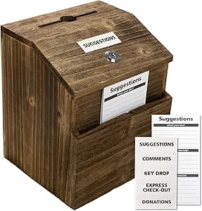 Amazon.com : Rustic Suggestion Box with Lock: Wooden Ballot Comment Box ...