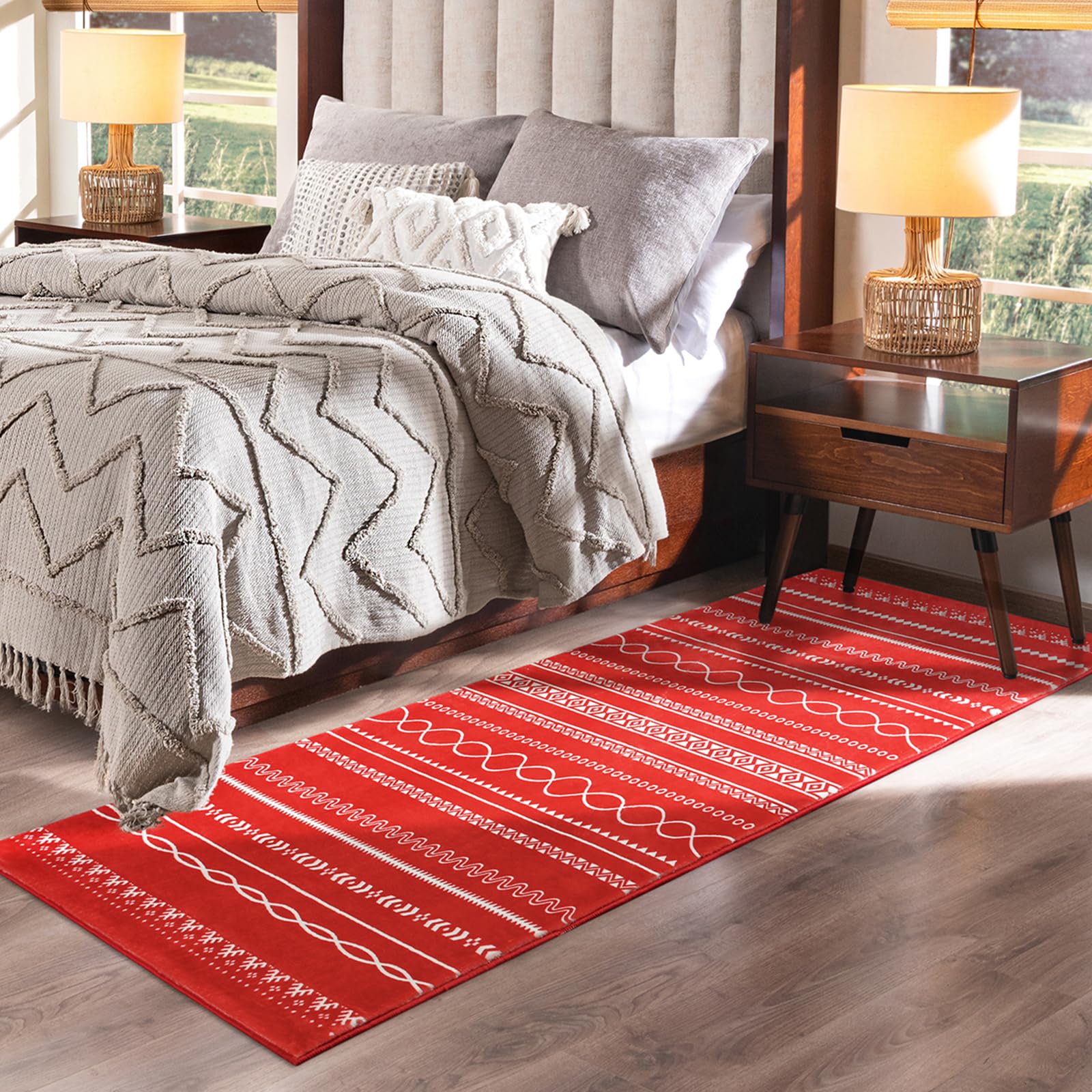 Softlife 2x6 Runner Rug for Hallway Washable Boho Kitchen Rugs Red ...