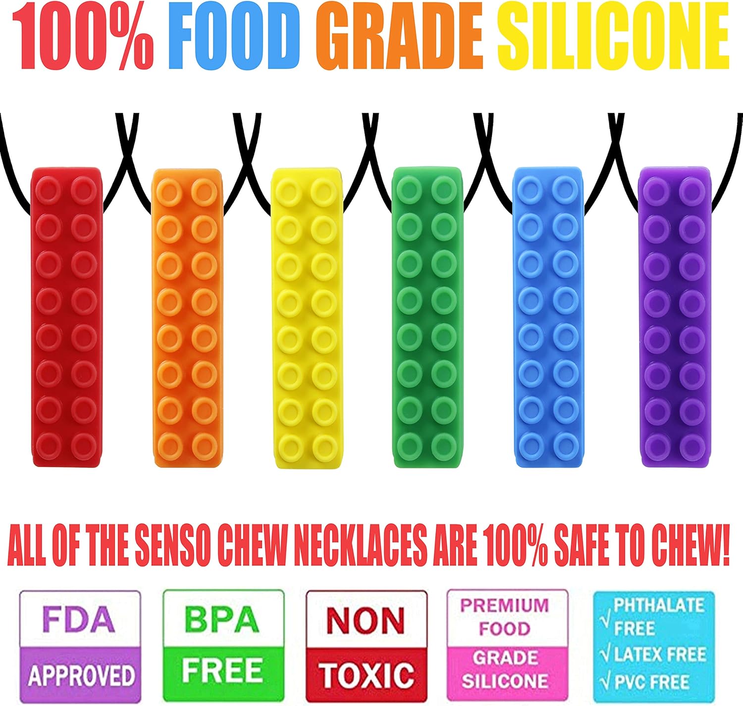 Sensory Chew Necklace Set, Made from Food Grade Silicone Safety for ...