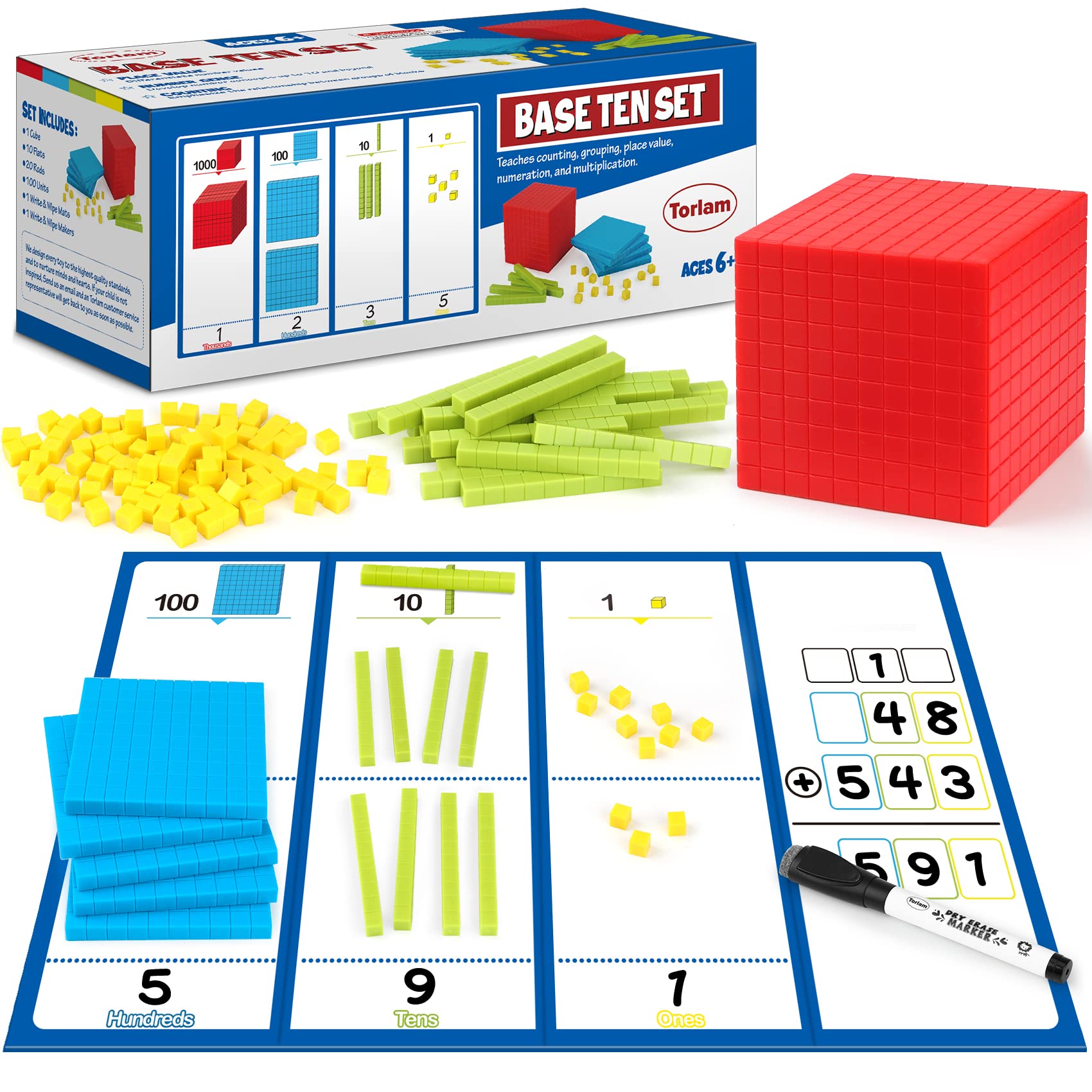 Mua Torlam 131 PCS Base Ten Blocks - Place Value Blocks, Plastic Base ...