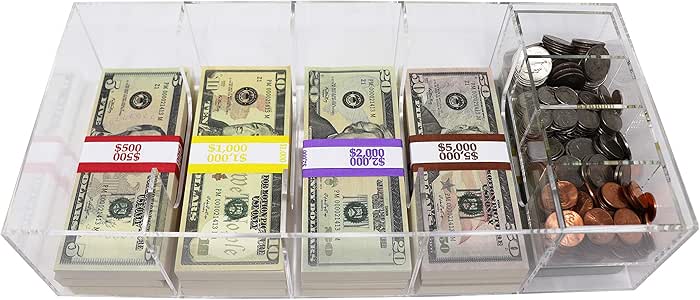 Acrylic Money Tray with Coin Tray Insert, 5 Compartment Clear Cash ...