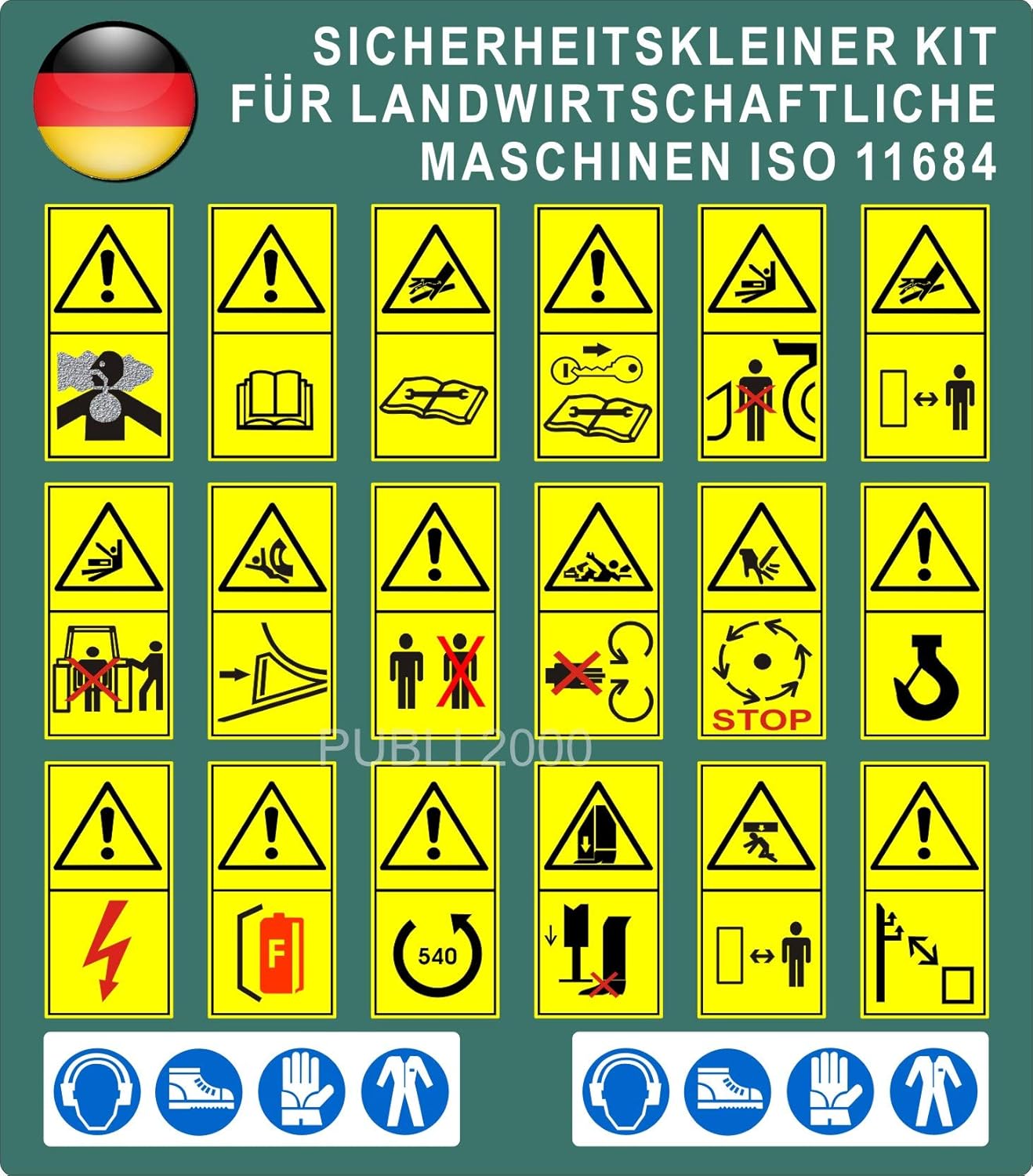 Segnaletica antinfortunistica 13 PITTOGRAMMI ADESIVI ISO 11684 ...