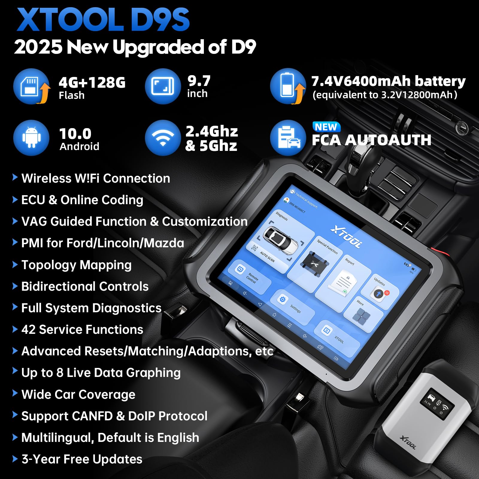 XTOOL D9S Automotive Diagnostic Scan Tool, 2025 V2.0 With FCA Autoauth ...