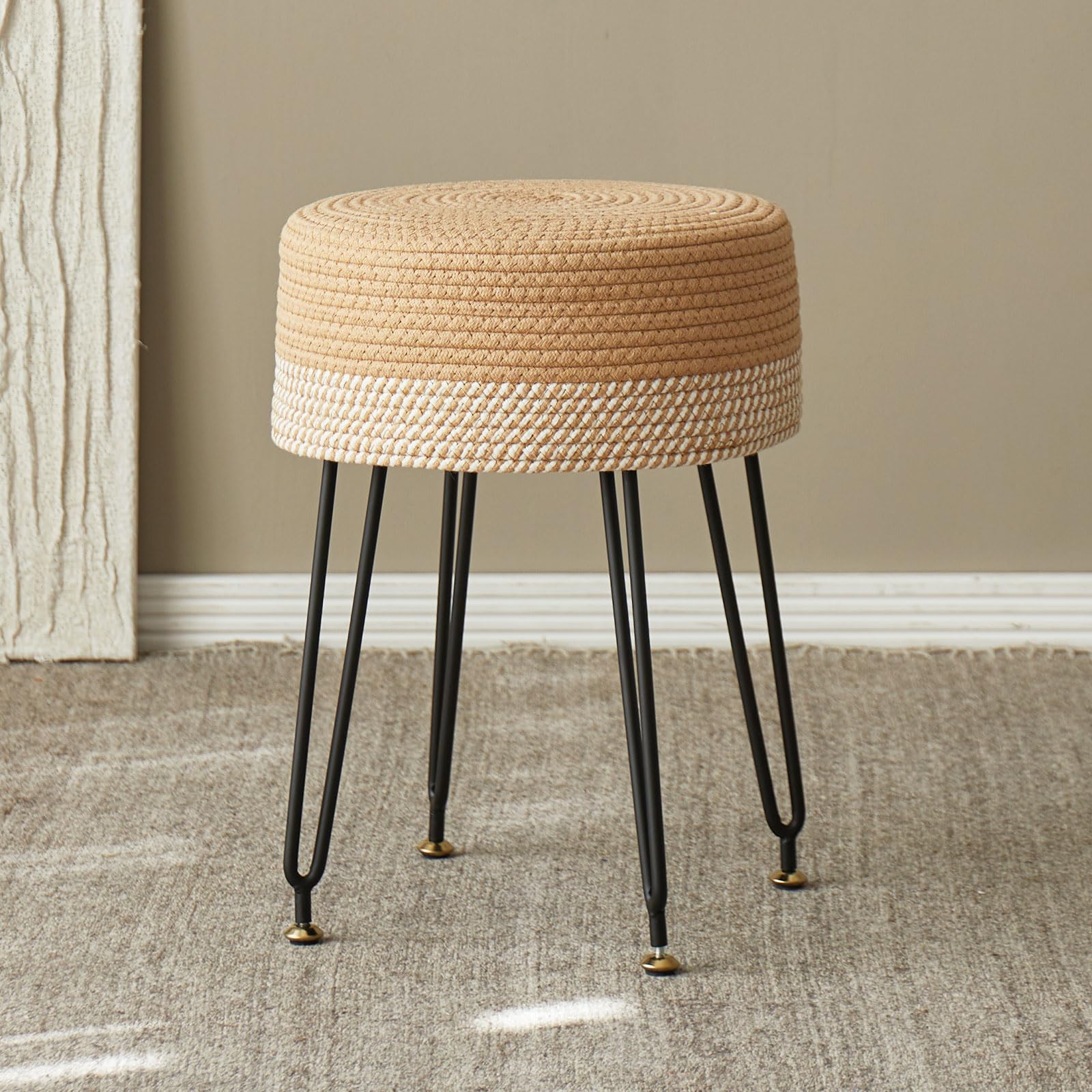 Leesingdo Vanity Stool Chair Hemp Rope Ottoman Foot Rest with Padded ...