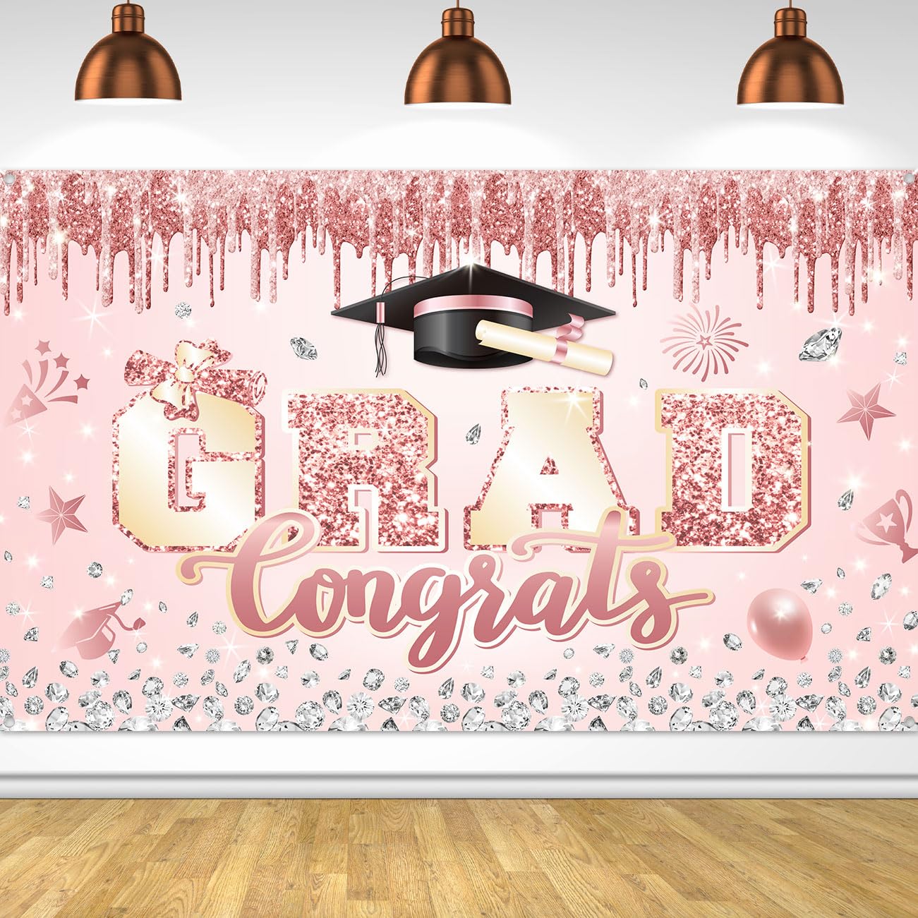 Pink and Rose Gold Graduation Decorations Congrats Grad Banner Class of ...